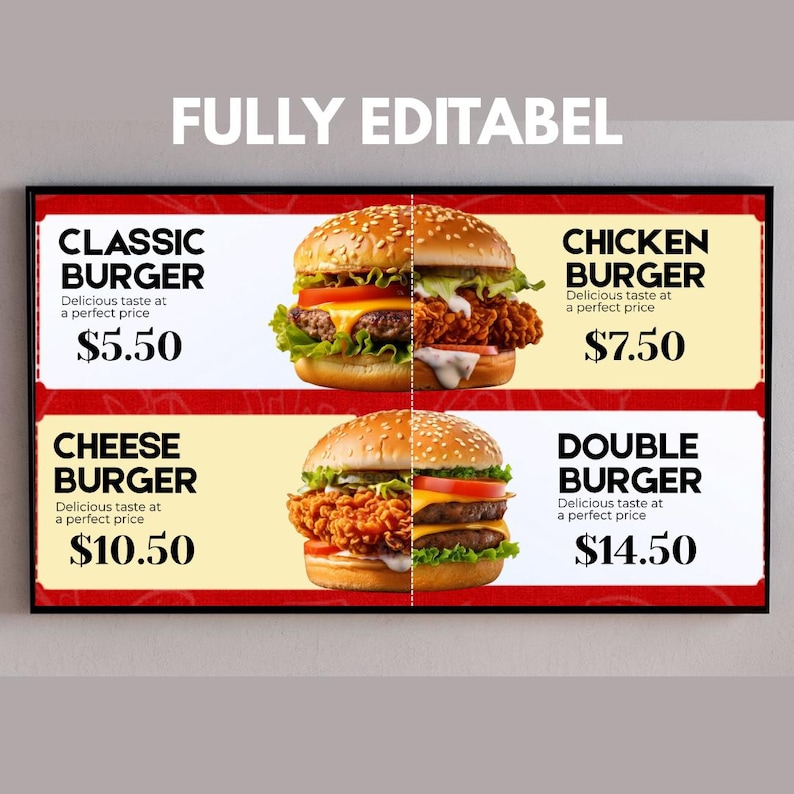 Animated Burger TV Menu Board, Fast Food Restaurant Digital Signage (4K ...