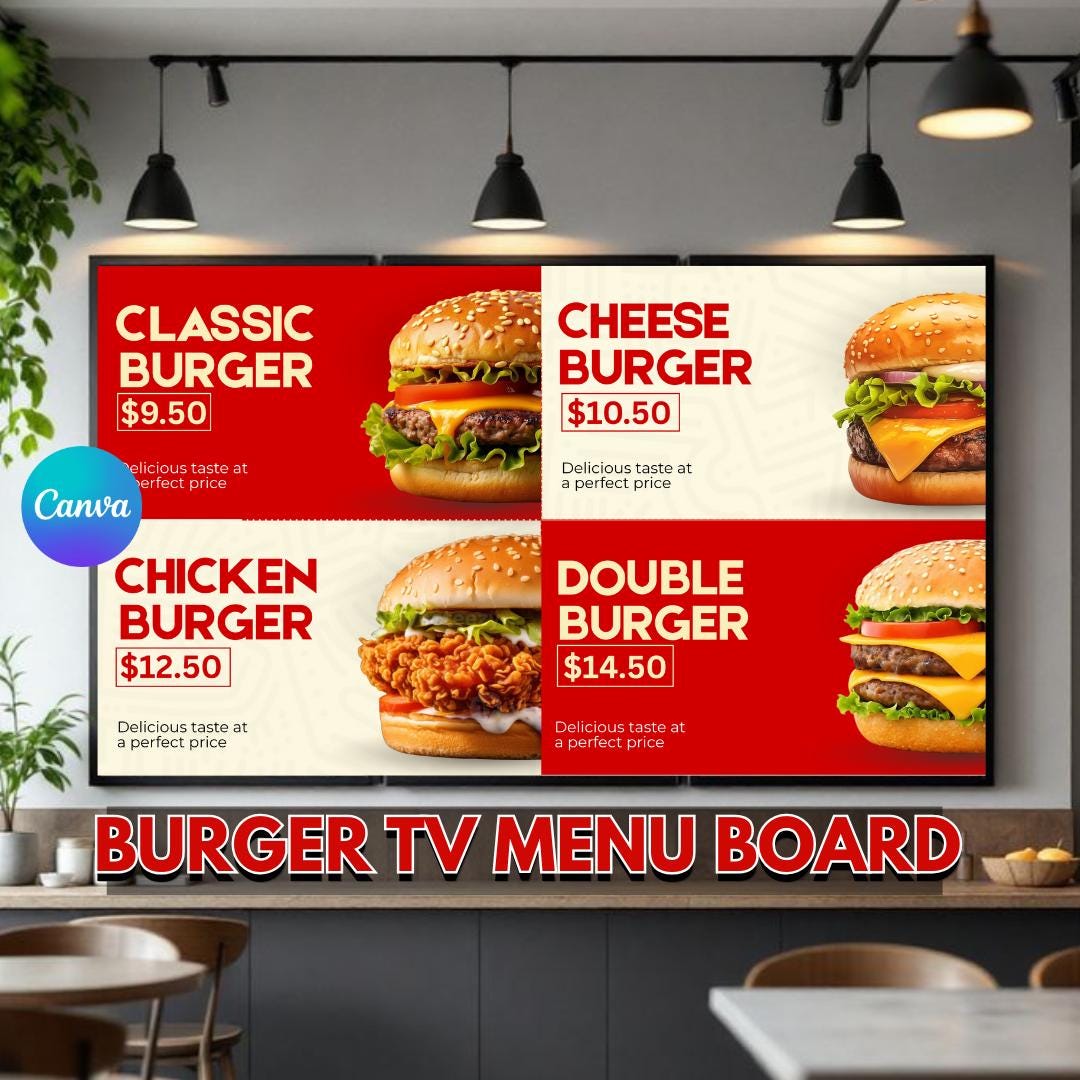 Animated Burger TV Menu Board, Fast Food Restaurant Digital Signage (4K ...
