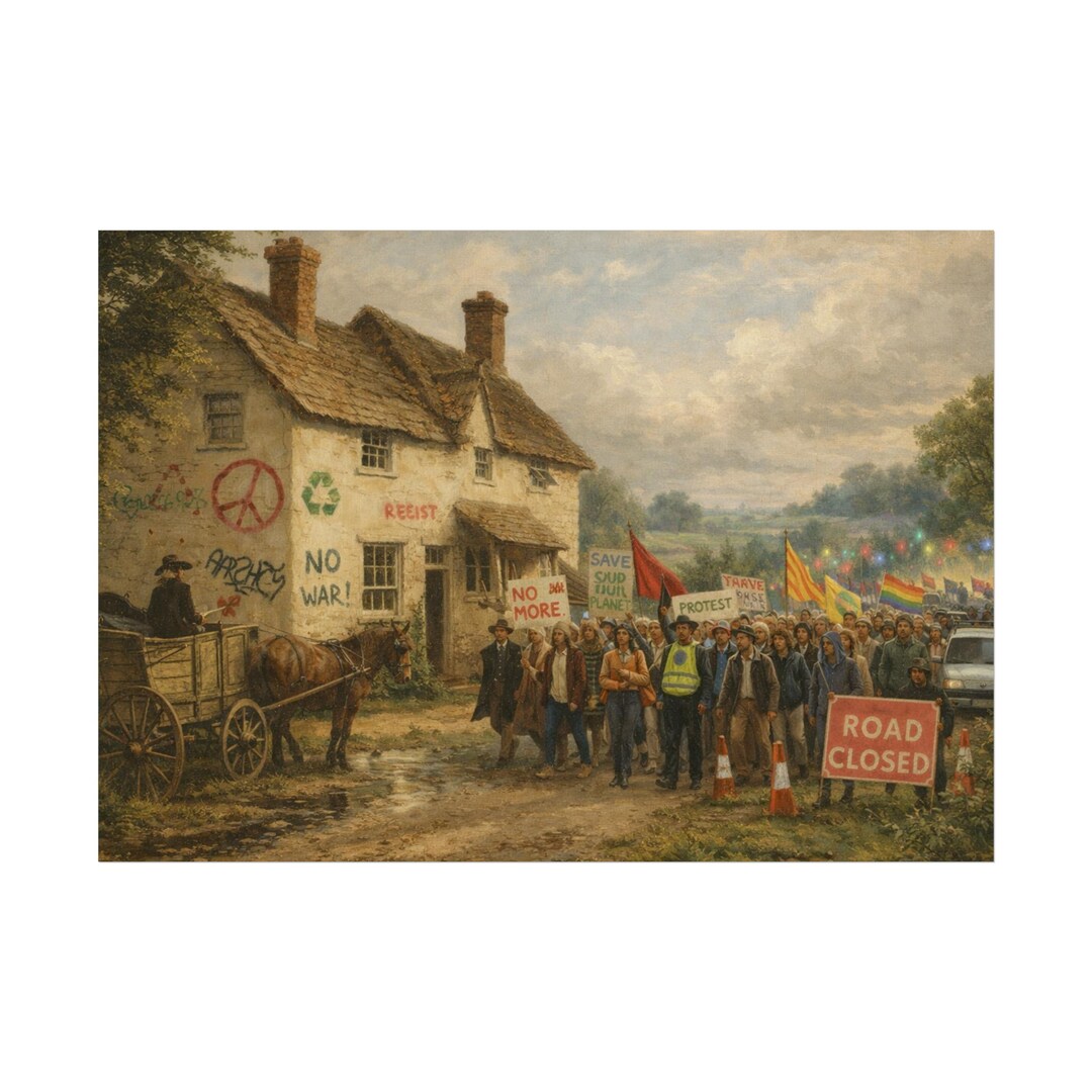 Village Protest Crowd Poster | Fine Art Vintage Protest Scene - Etsy
