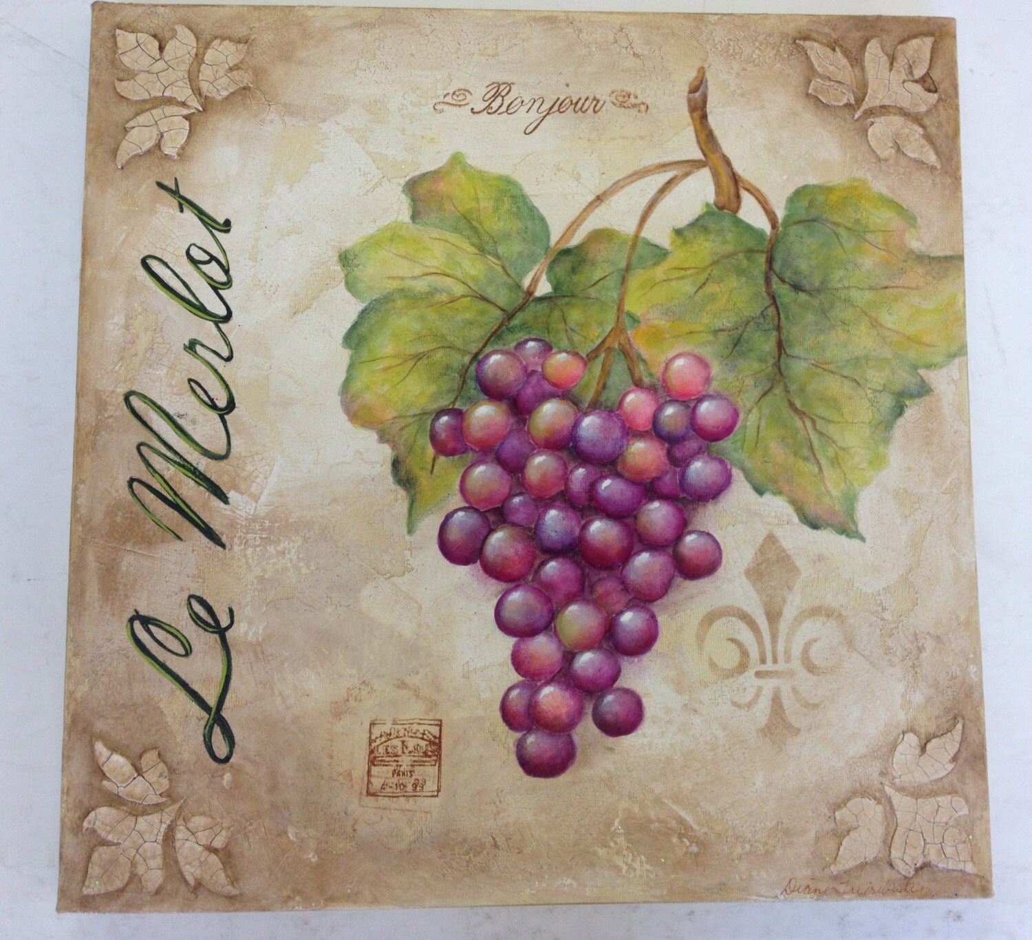 Le Merlot Grapes. Mixed Media, Textural, Acrylic Washes, Crackle ...