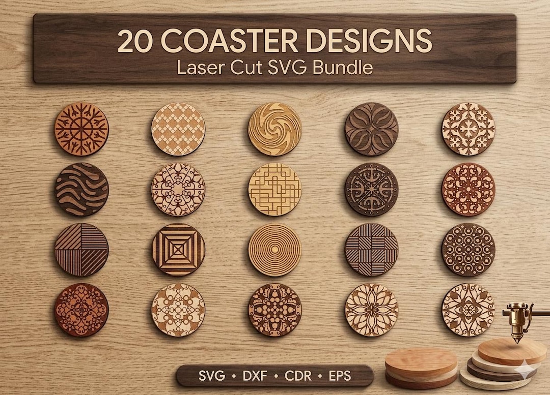 Laser Cut Coaster SVG Bundle, 20 Decorative Wooden Coaster Designs - Etsy