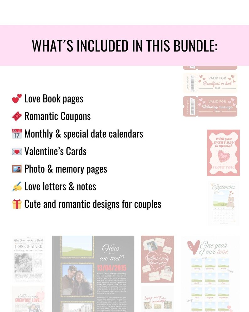 50 Editable Valentine’s Day Templates | Canva Bundle | Love Book ...