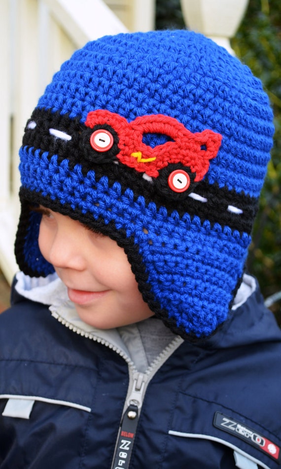 Crochet RACE CAR HAT With Earflaps - Etsy