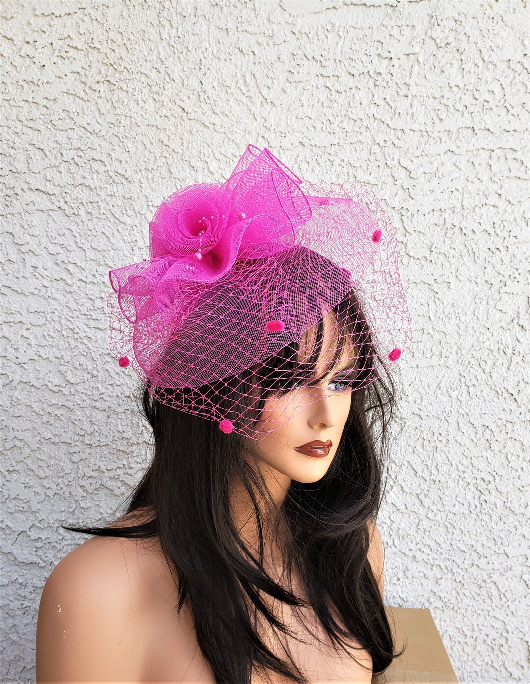 Fuchsia Crinoline Fascinator With Netting and Pearls - Etsy