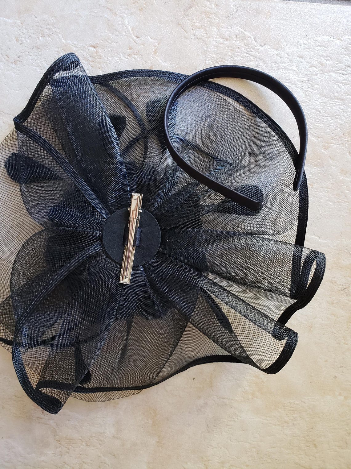 Black Crinoline Fascinator With Feathers and Feather Flower - Etsy