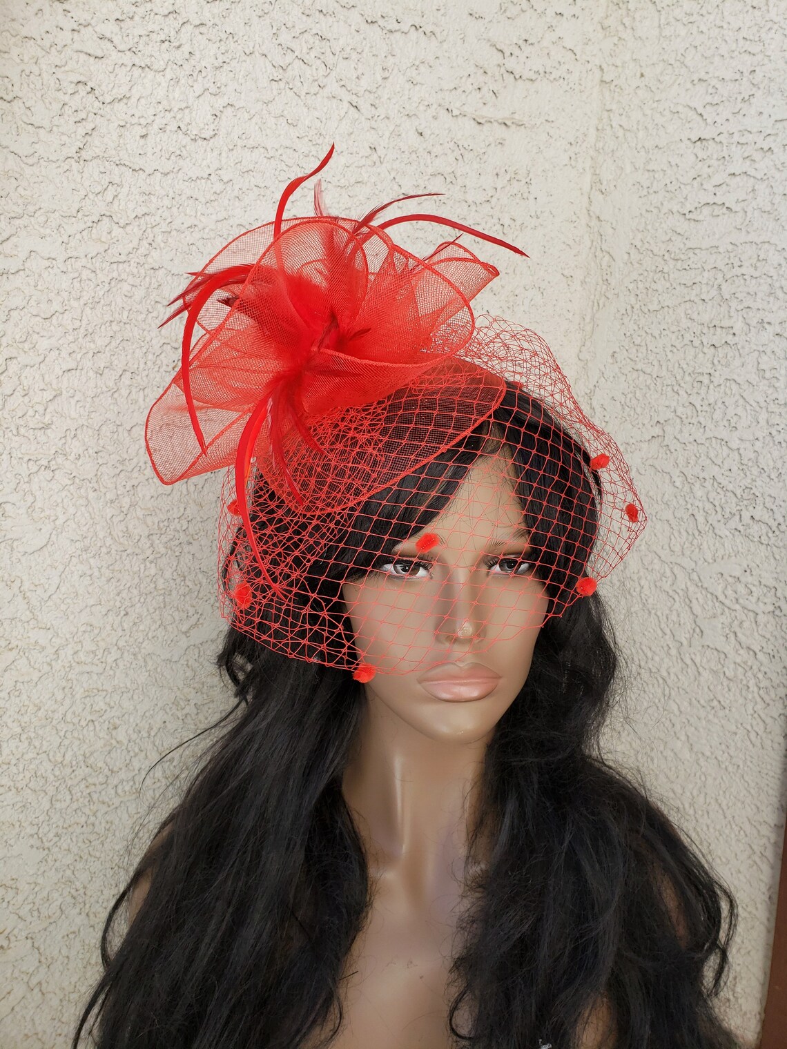Red Feather Fascinator With Crinoline Netting - Etsy