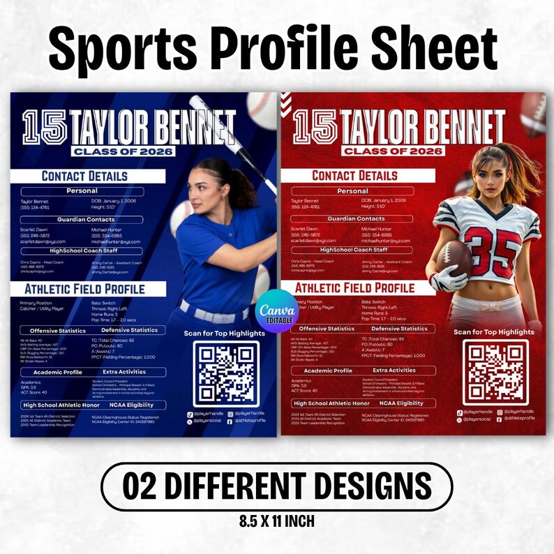 Sports Profile Sheet Template, Athlete Player Resume, Softball Player ...