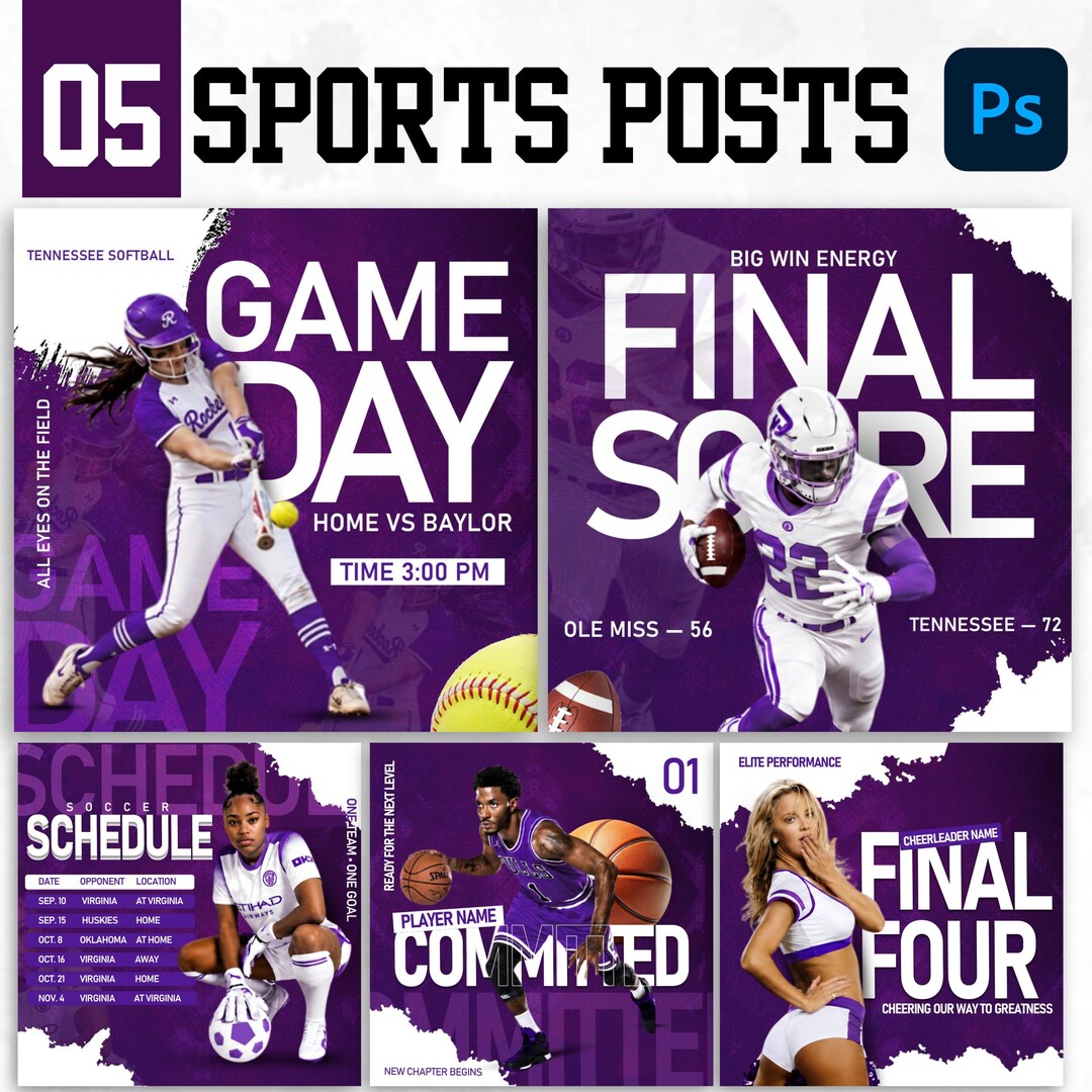 Sports Social Media Templates Photoshop, Editable Final Score, Game Day ...