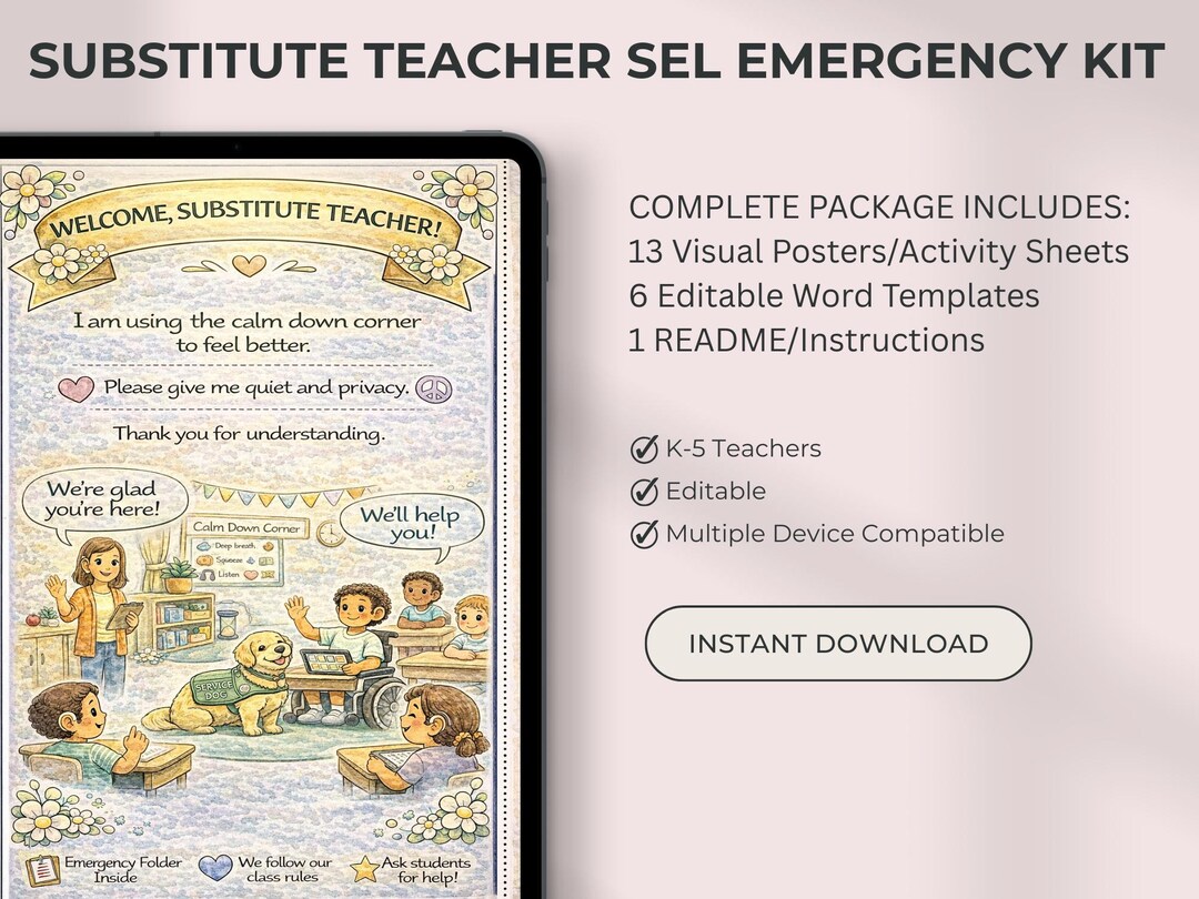 Substitute Teacher Kit | 13 SEL Posters | Special Ed Inclusive ...