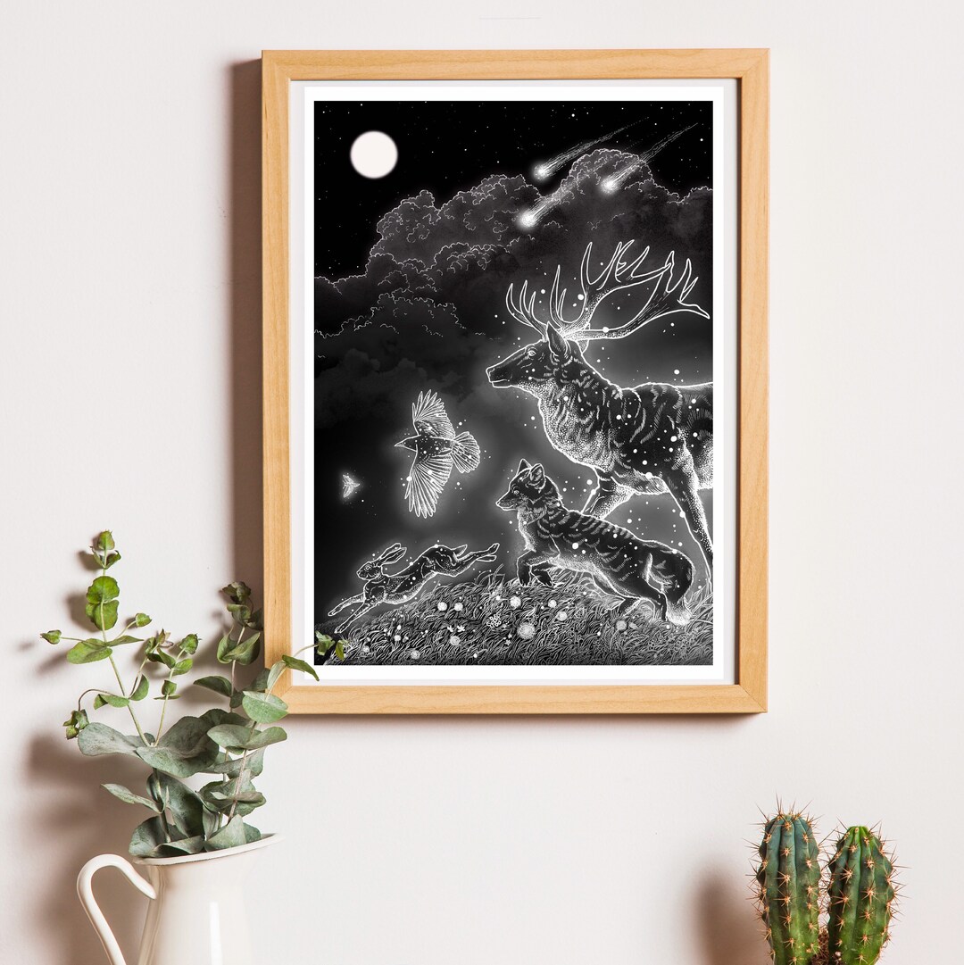 Full Moon Wild Animal Spirit Cavalcade Illustration Art Print A4 - Etsy