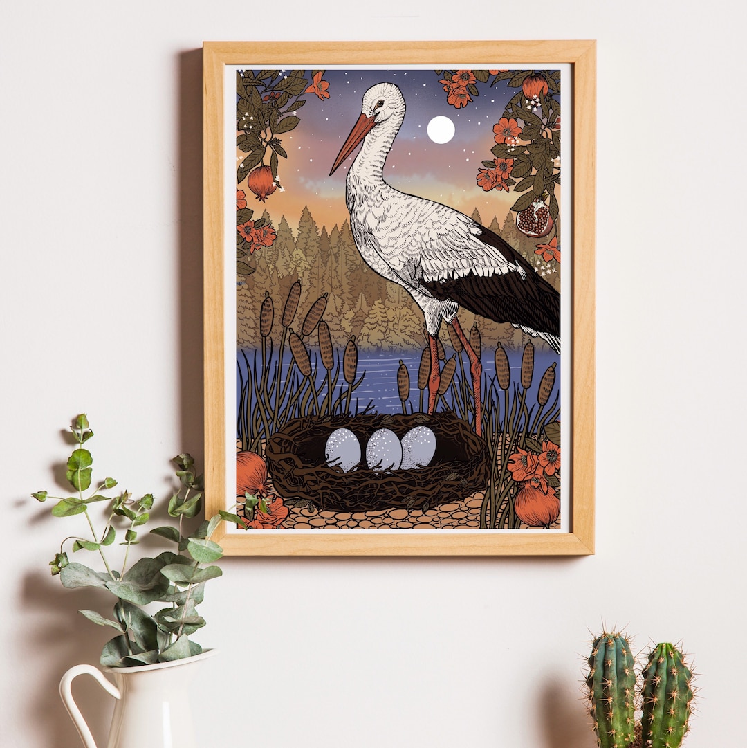 Stork Nest Lenormand Oracle Tarot Card Illustration Fine Art Print A4 ...