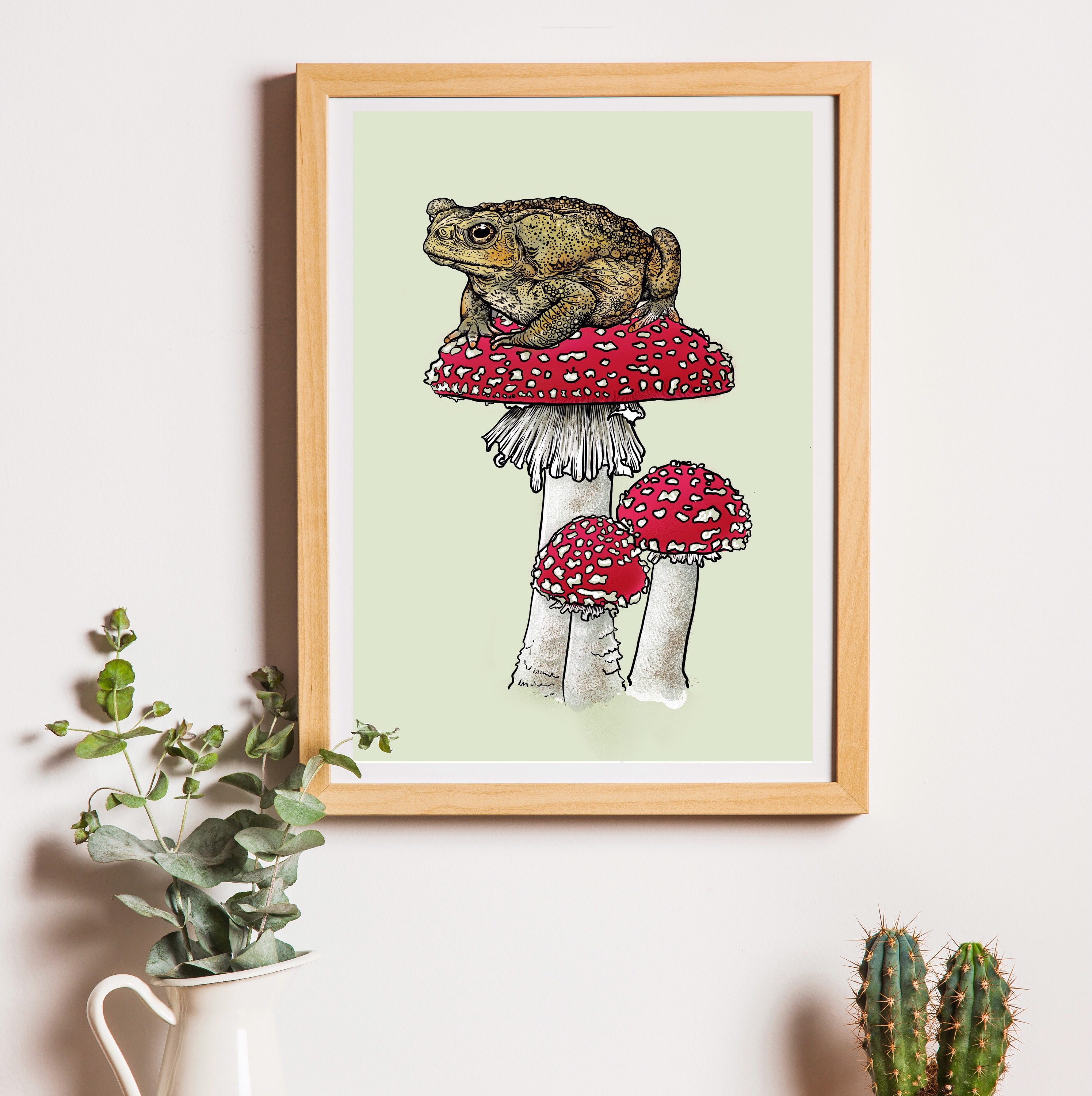Toadstool Frog and Mushroom Fine Art Illustration Print A4 - Etsy UK