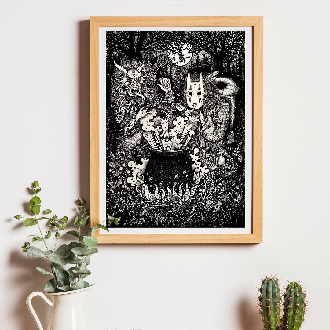 Forest Spells Mask Spirits Fine Art Illustration Print A4 - Etsy