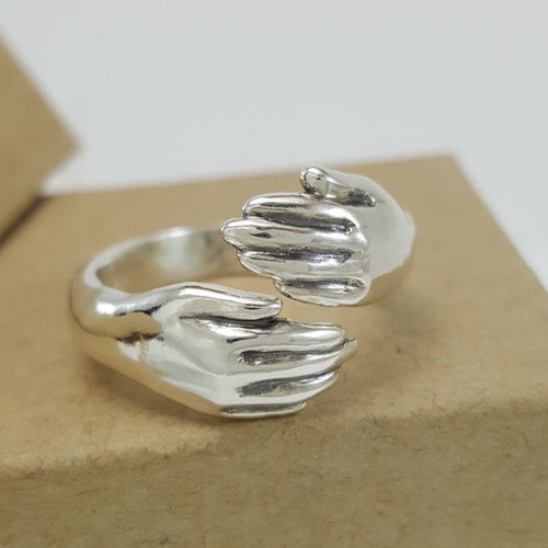 Hug Ring in Sterling Silver Silver Hug Ring Hugging Hands - Etsy