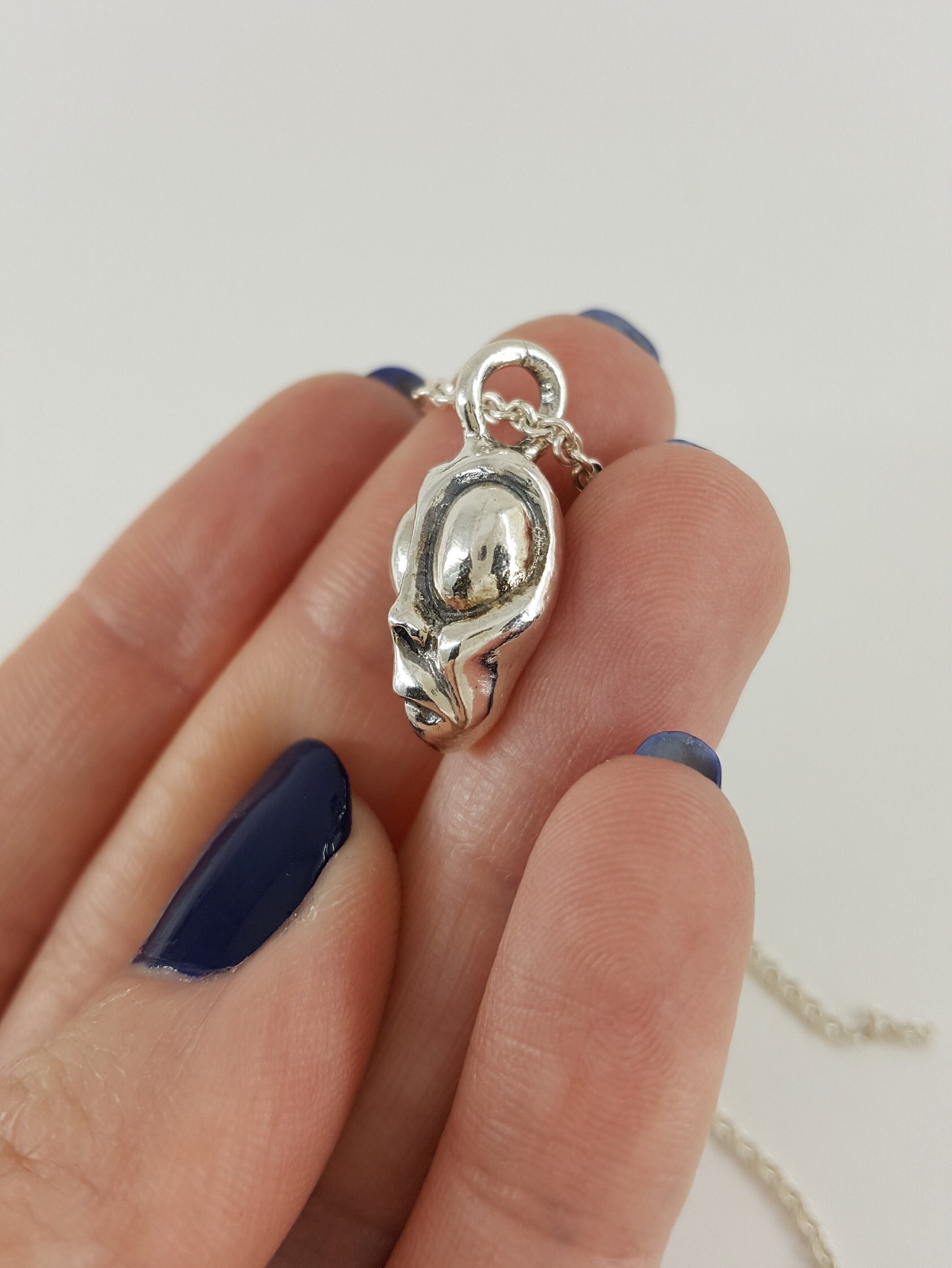 Alien Necklace in Sterling Silver Silver Alien Pendant Geeky - Etsy ...