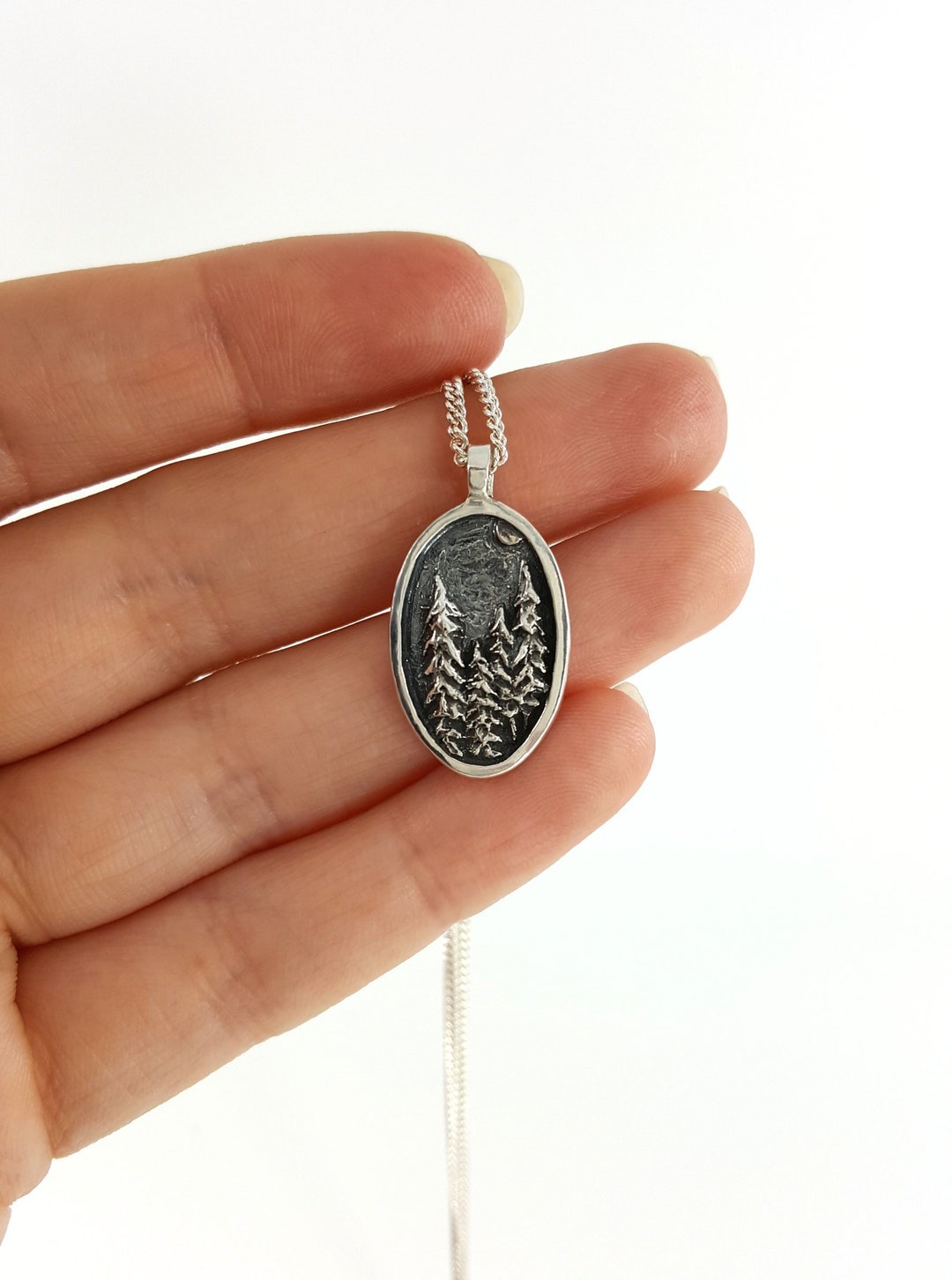 Forest Necklace in Sterling Silver, Silver Pine Tree Necklace, Forest ...