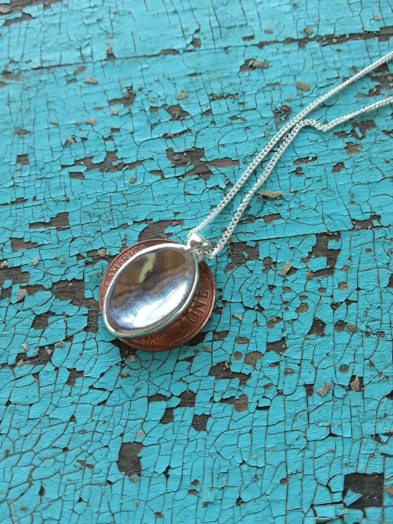 Worry Stone Pendant in Sterling Silver, Silver Worry Stone Necklace ...