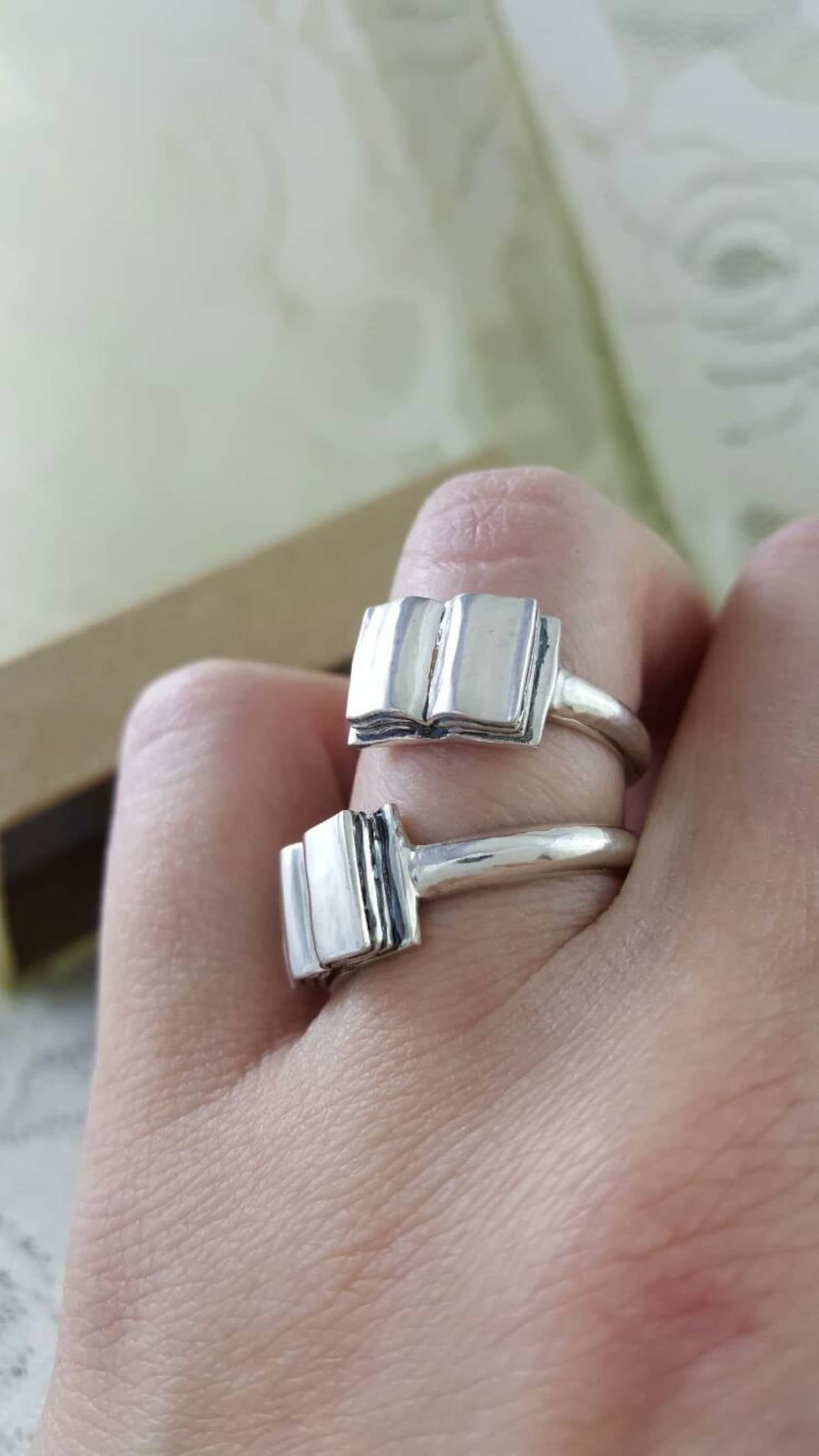 Open Book Ring in Sterling Silver , Handmade Silver Book Ring, Book ...