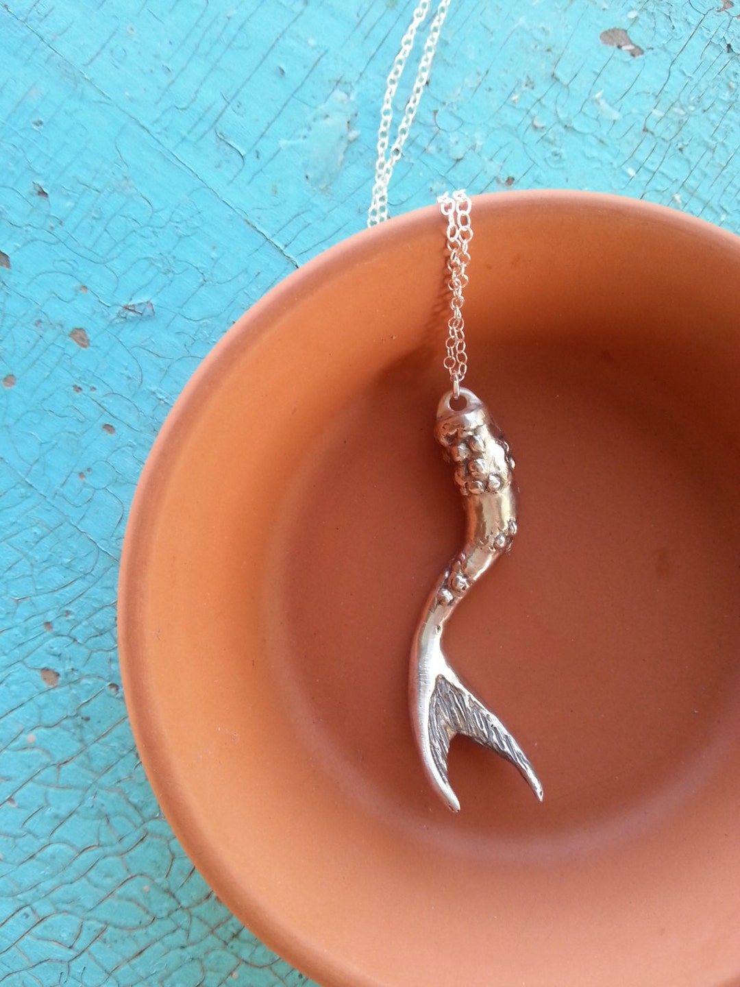 Large Sterling Silver Mermaid Tail Pendant Necklace Handmade - Etsy