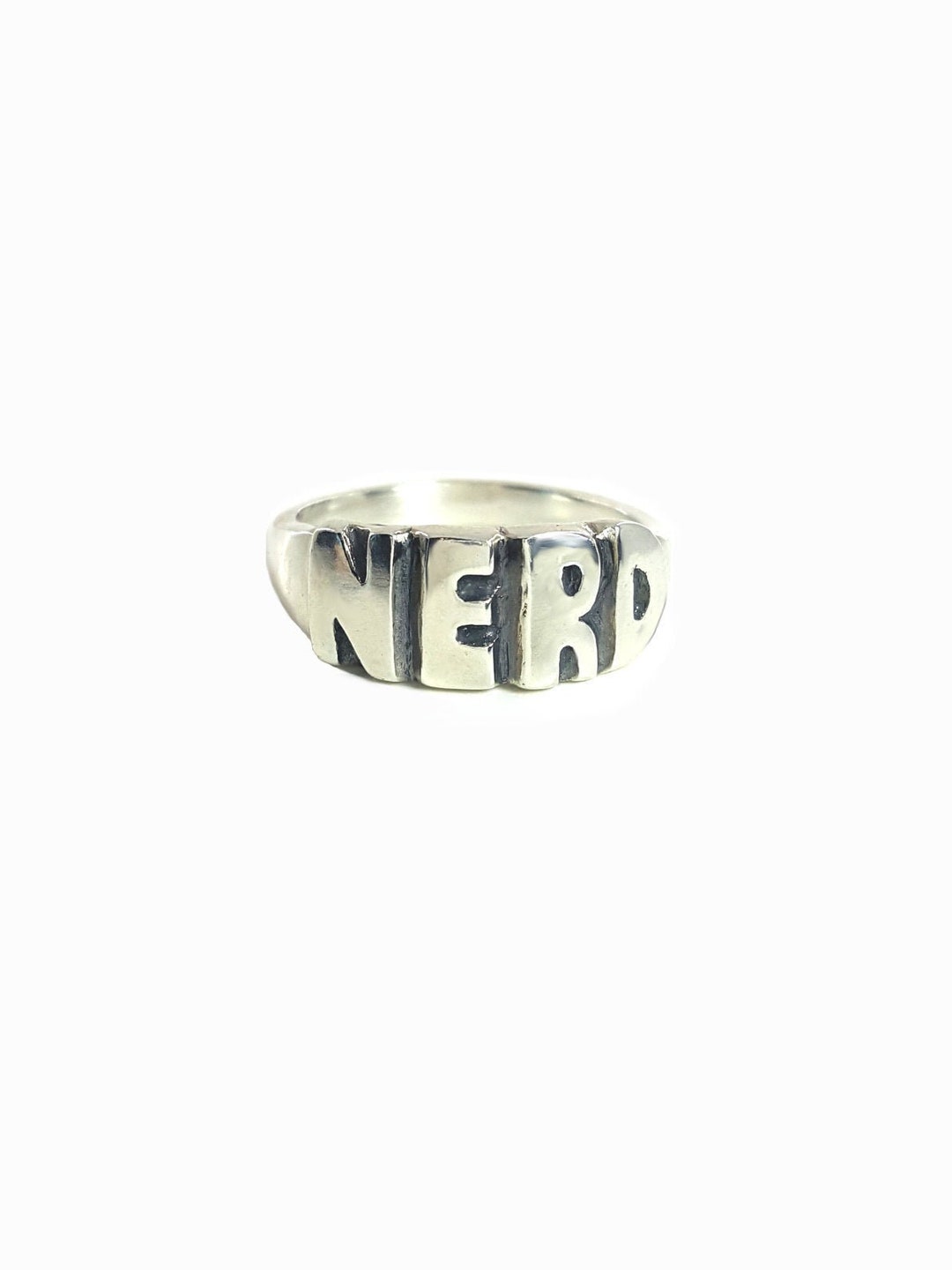 NERD Ring in Sterling Silver, Silver Word Rings, Nerdy Jewelry, Unique ...