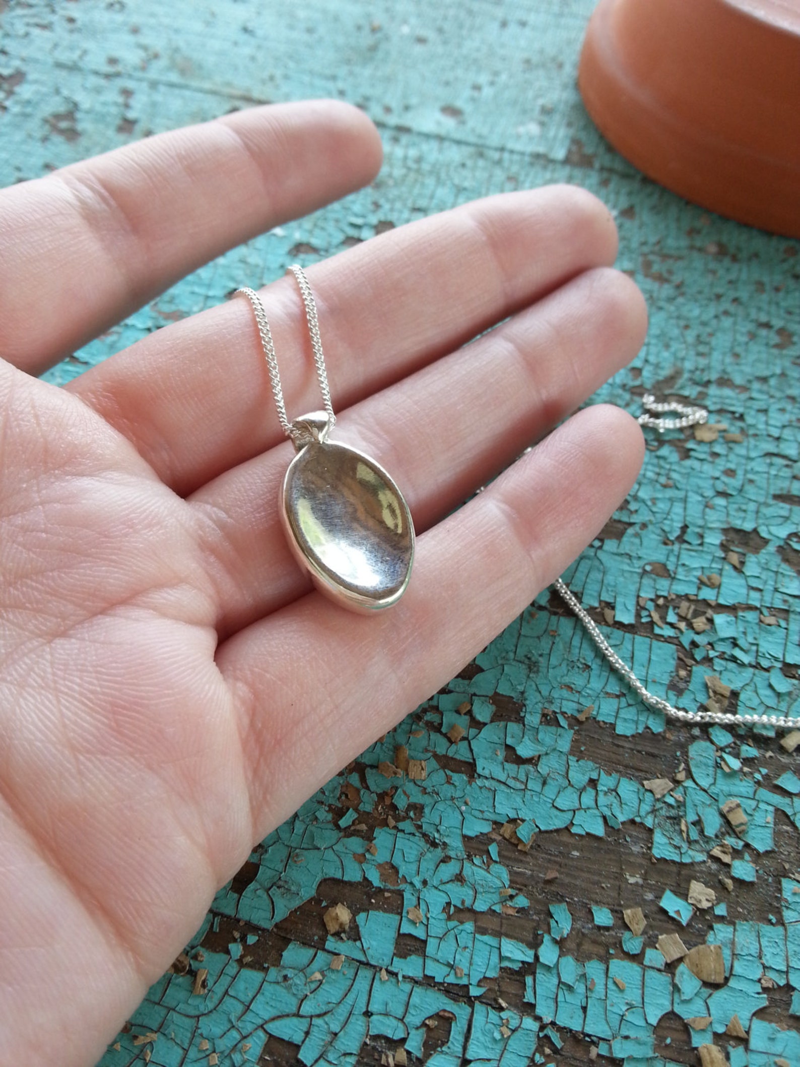Worry Stone Pendant in Sterling Silver, Silver Worry Stone Necklace ...