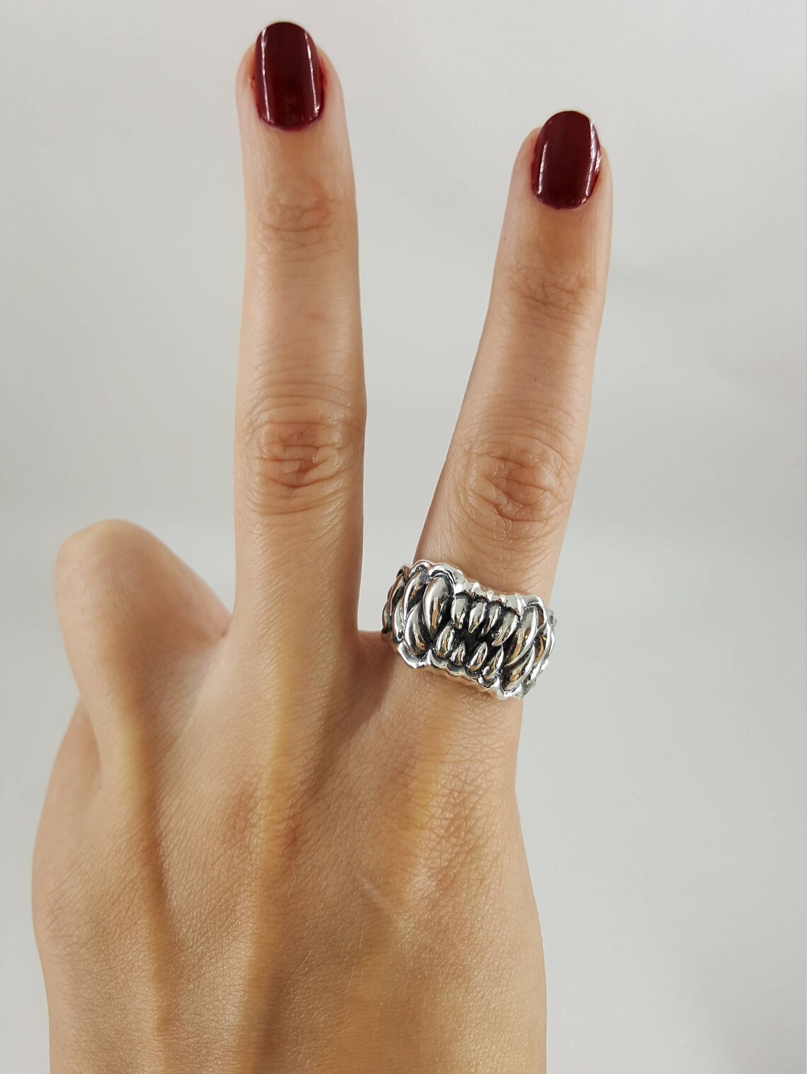 Snarling Teeth Ring in Sterling Silver Silver Fangs Ring | Etsy