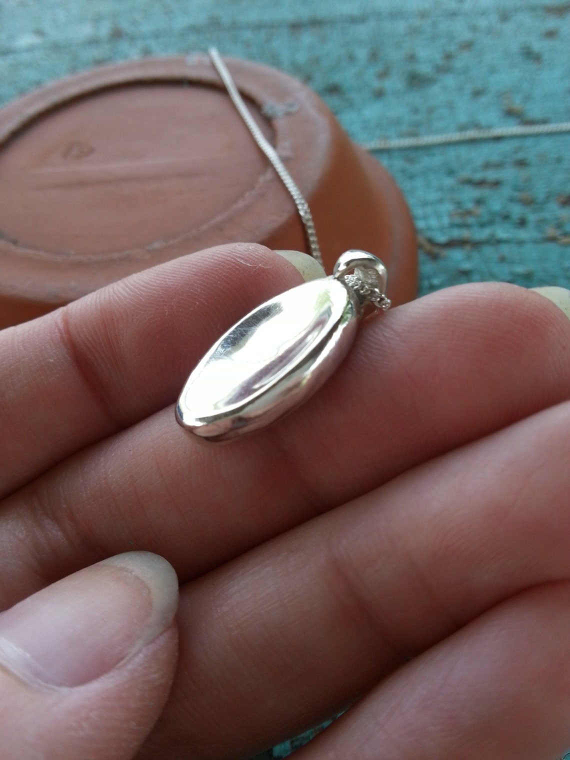 Worry Stone Pendant in Sterling Silver, Silver Worry Stone Necklace ...