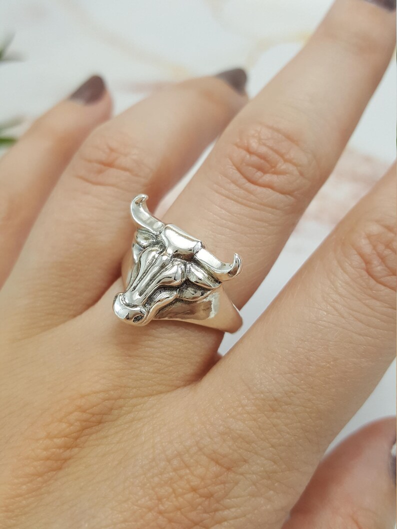 Taurus Ring in Sterling Silver, Silver Bull Ring, Silver Taurus Ring, Silver Zodiac Ring, Silver ...
