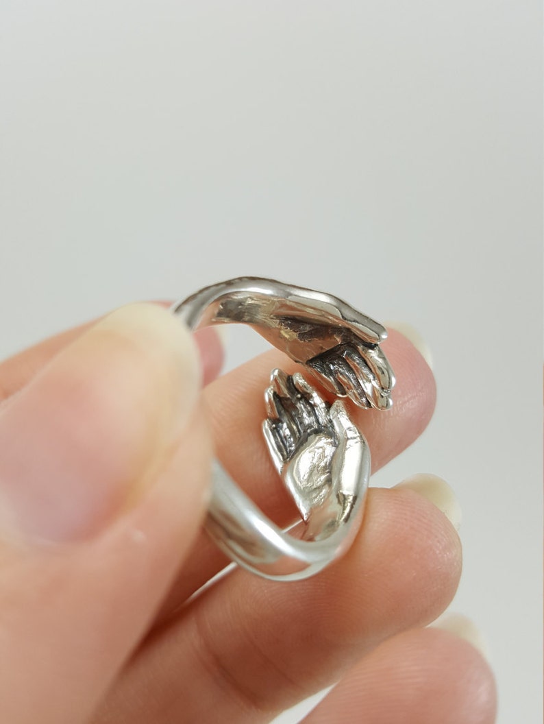 Hug Ring in Sterling Silver Silver Hug Ring Hugging Hands - Etsy
