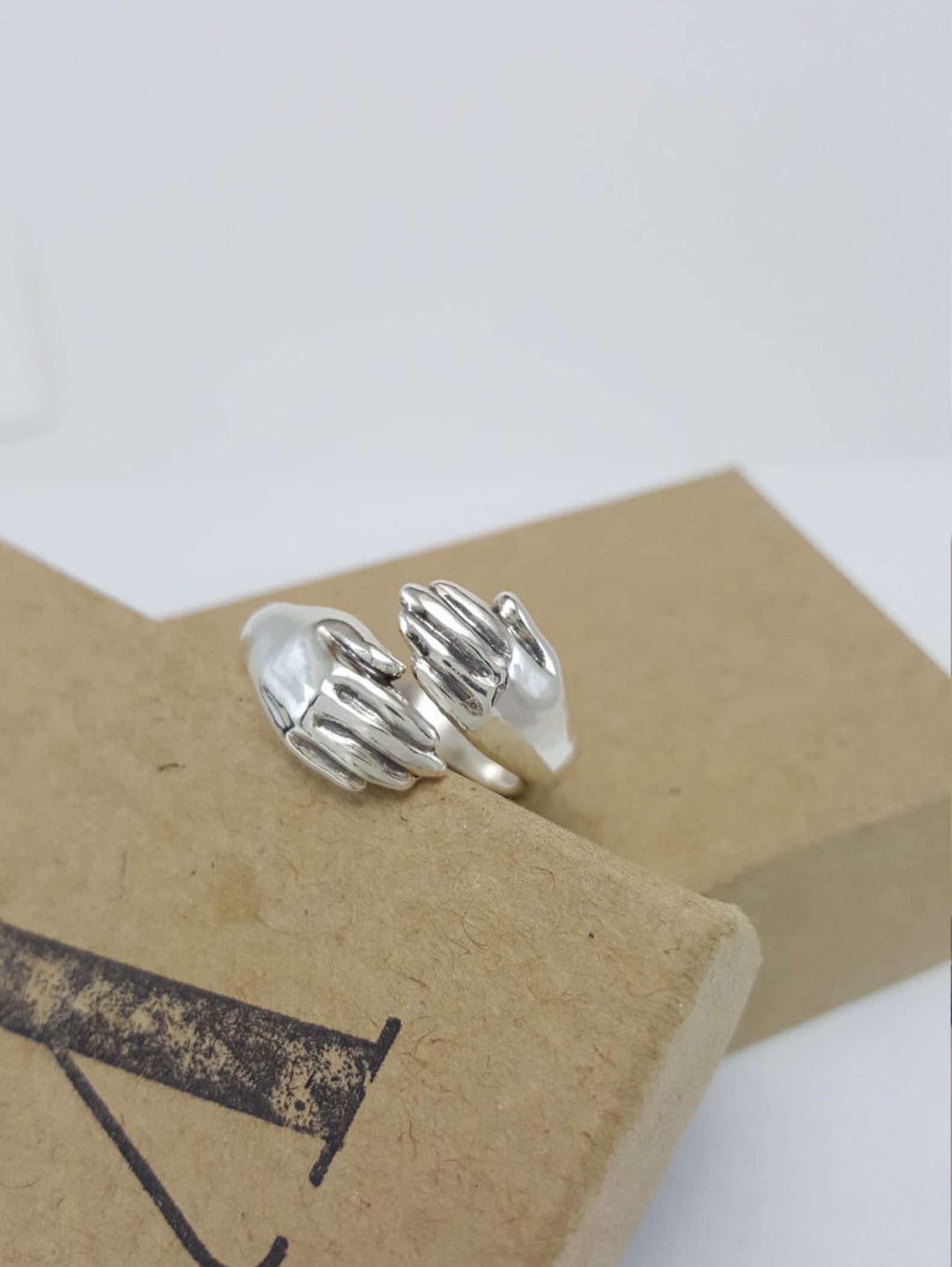 Hug Ring in Sterling Silver Silver Hug Ring Hugging Hands - Etsy