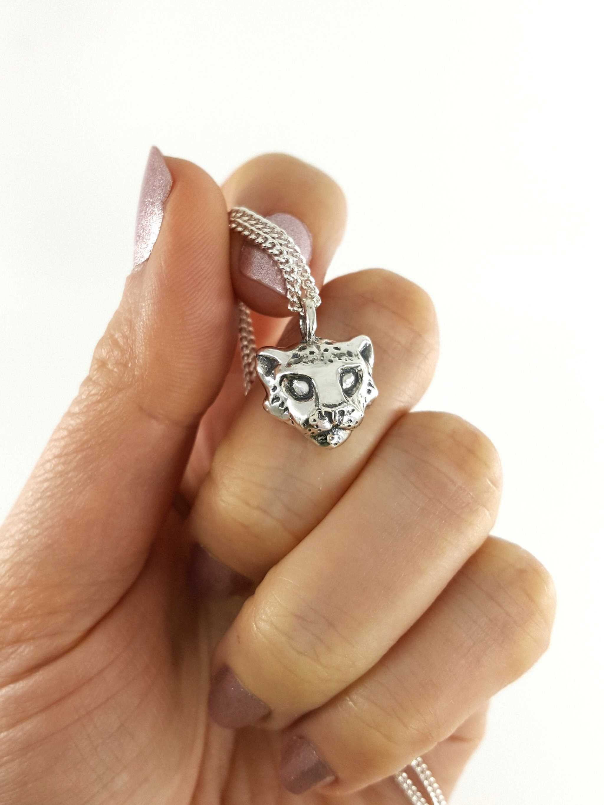 Leopard Necklace in Sterling Silver Silver Leopard Charm | Etsy