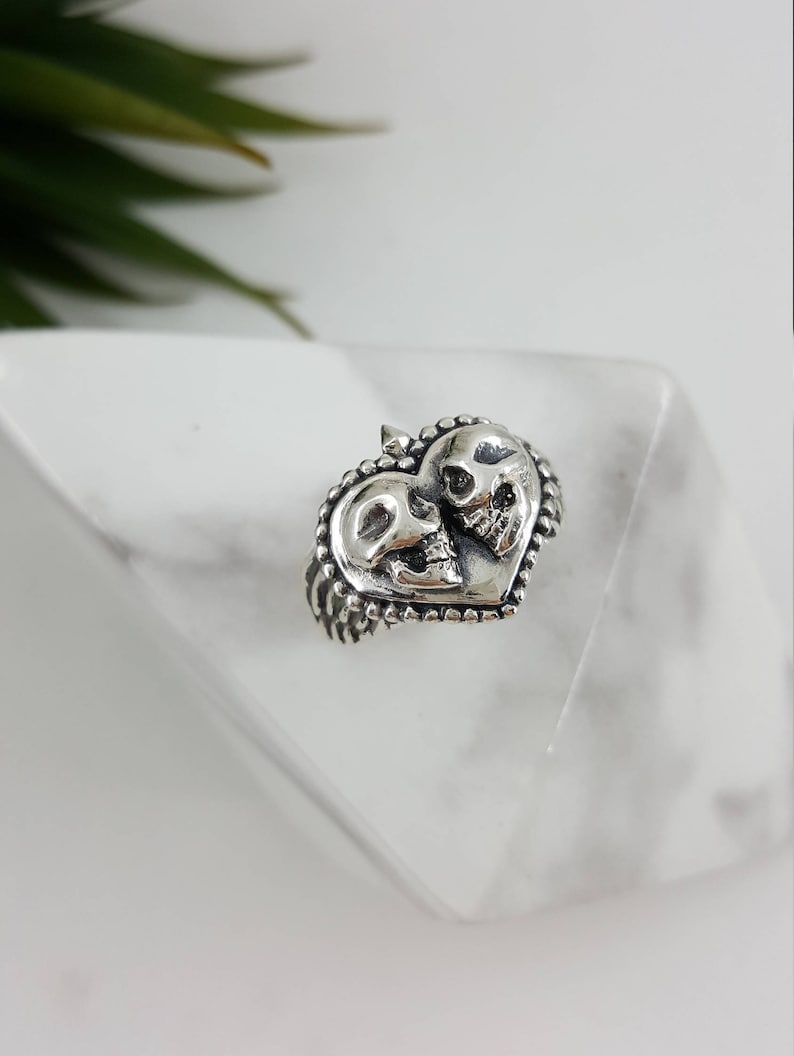 Eternal Love Skull Ring in Sterling Silver, Handcrafted Silver Double ...