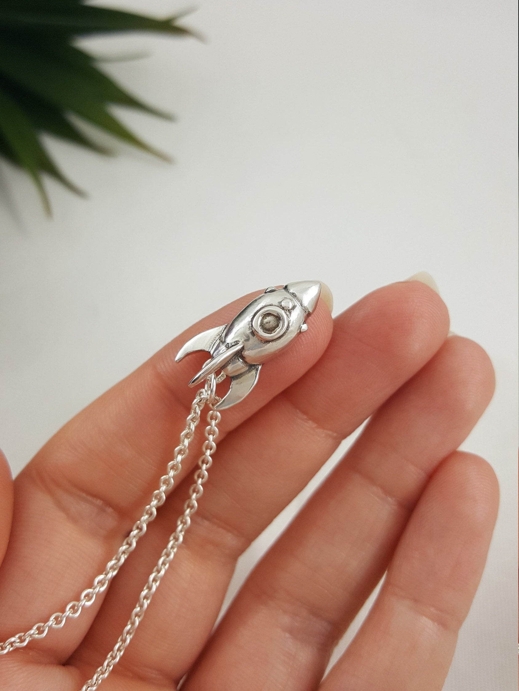 Rocket Ship Necklace in Sterling Silver, Silver Spaceship Necklace ...