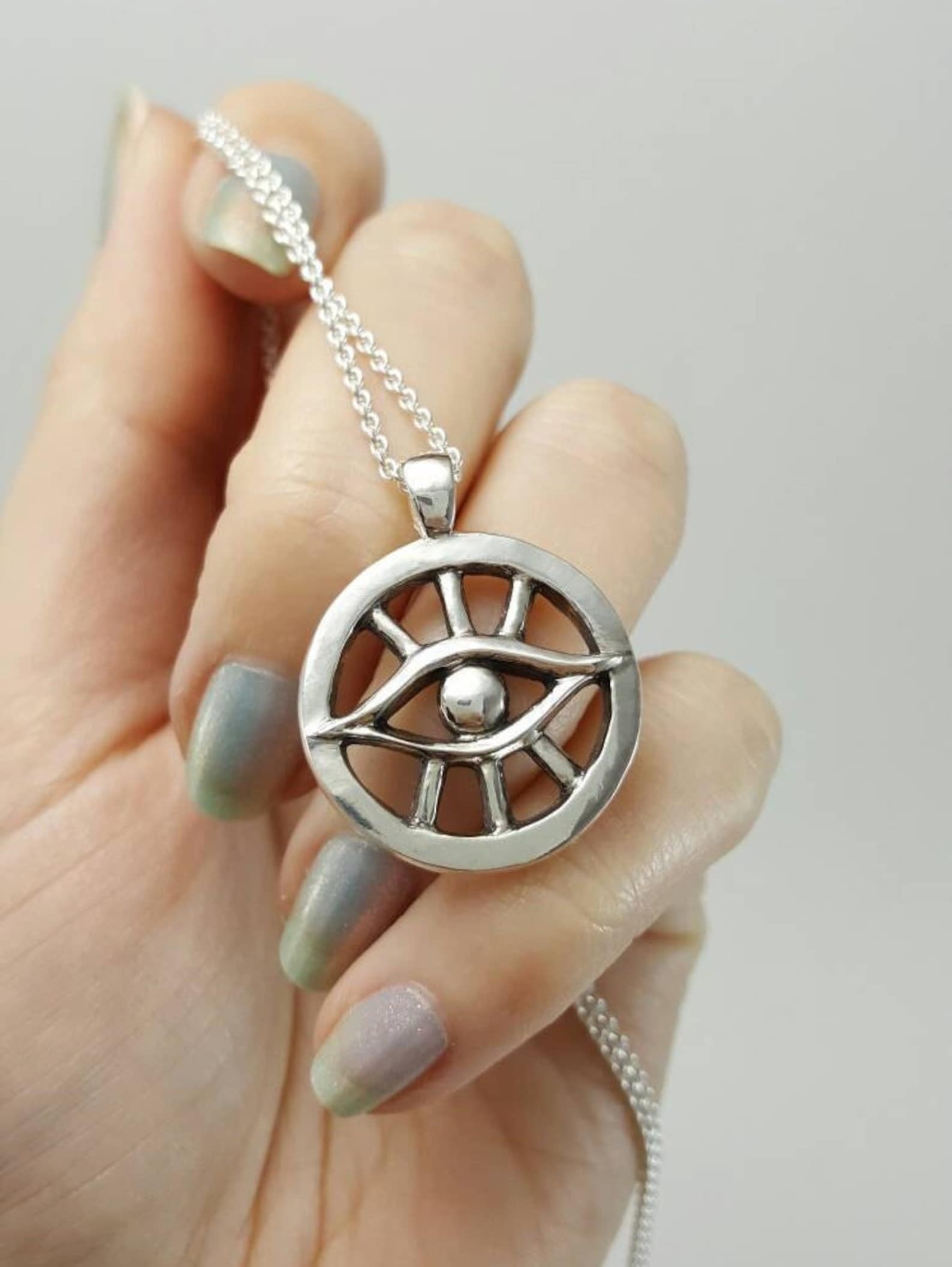 All Seeing Eye Necklace in Sterling Silver Silver Evil Eye - Etsy