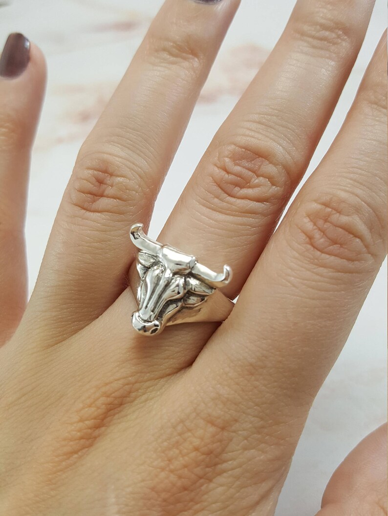 Taurus Ring in Sterling Silver, Silver Bull Ring, Silver Taurus Ring, Silver Zodiac Ring, Silver ...