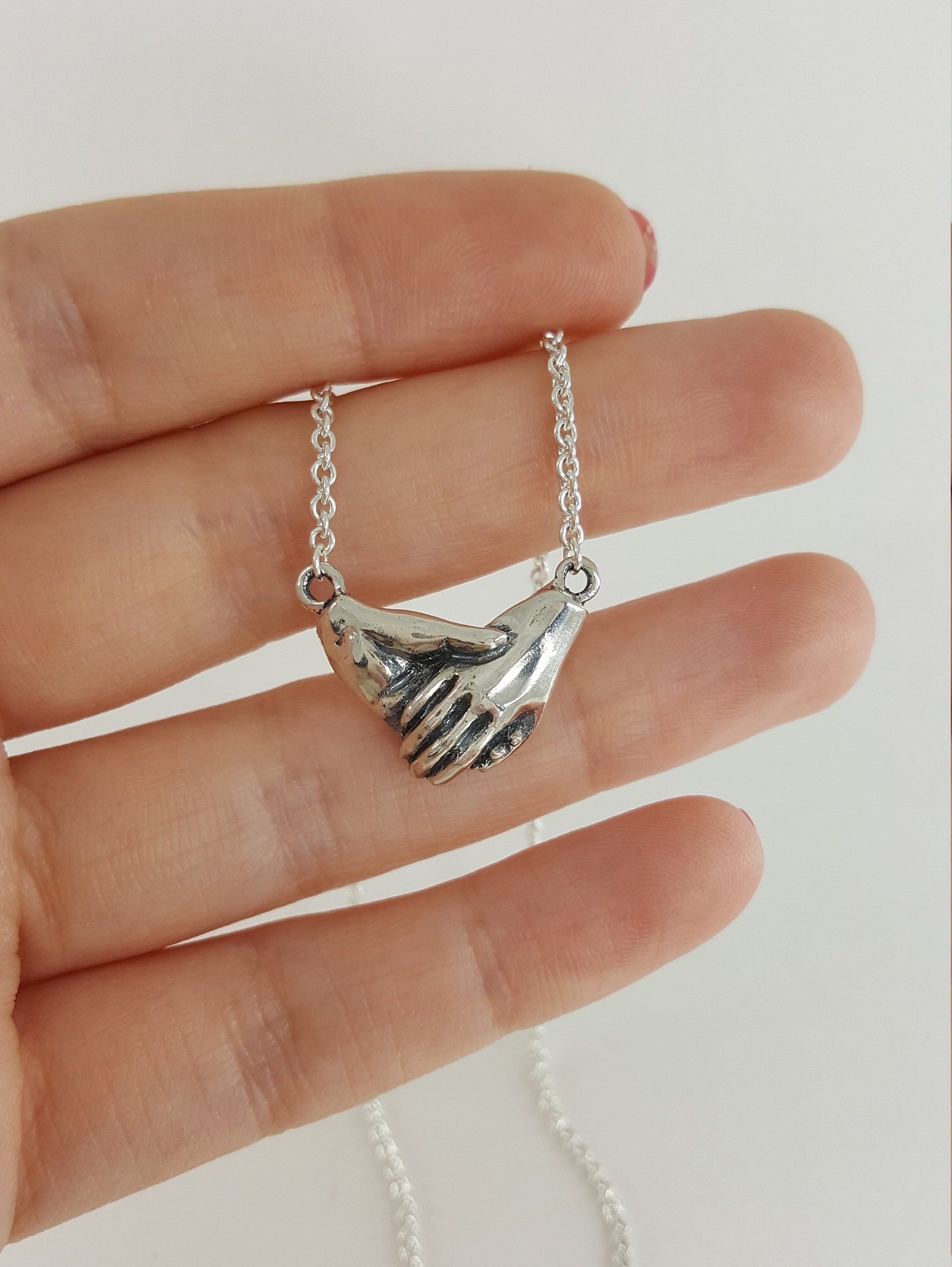 Holding Hands Necklace in Sterling Silver Silver Best Friend | Etsy