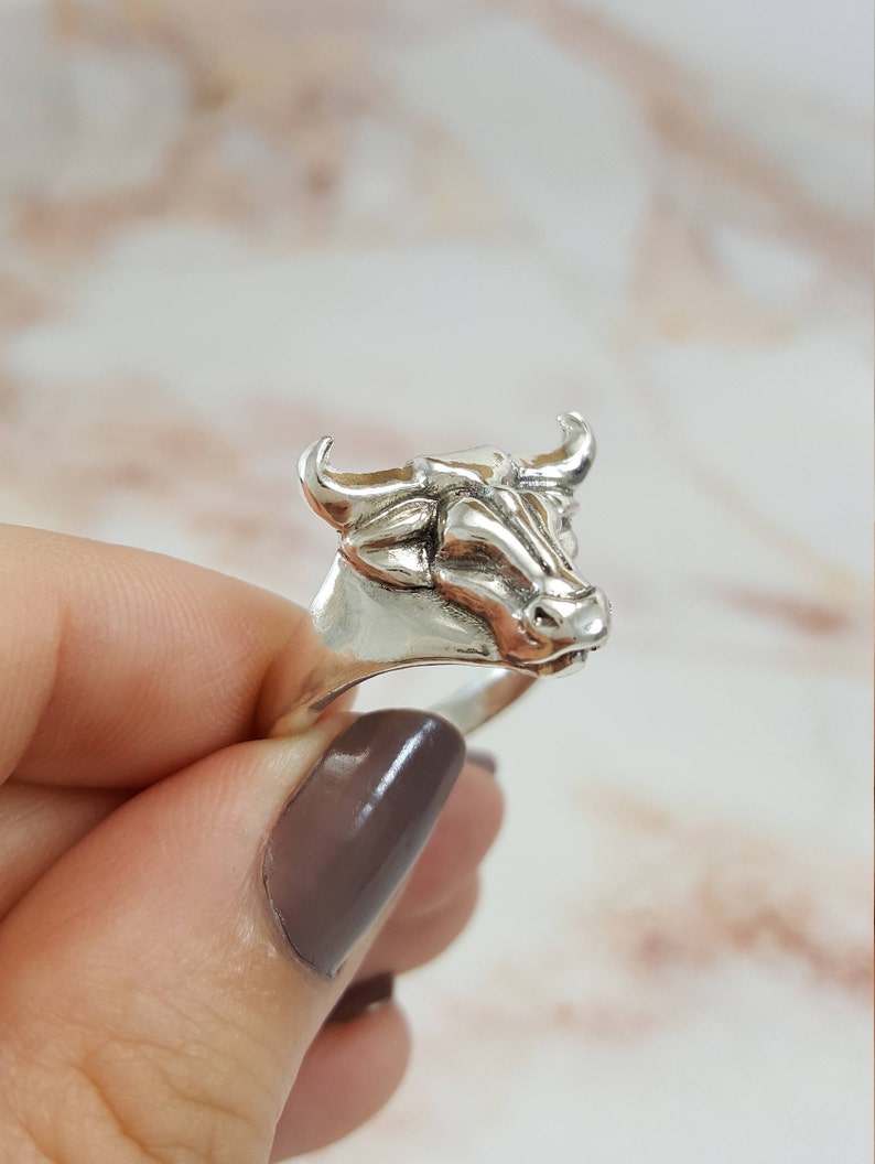 Taurus Ring in Sterling Silver Silver Bull Ring Silver - Etsy UK