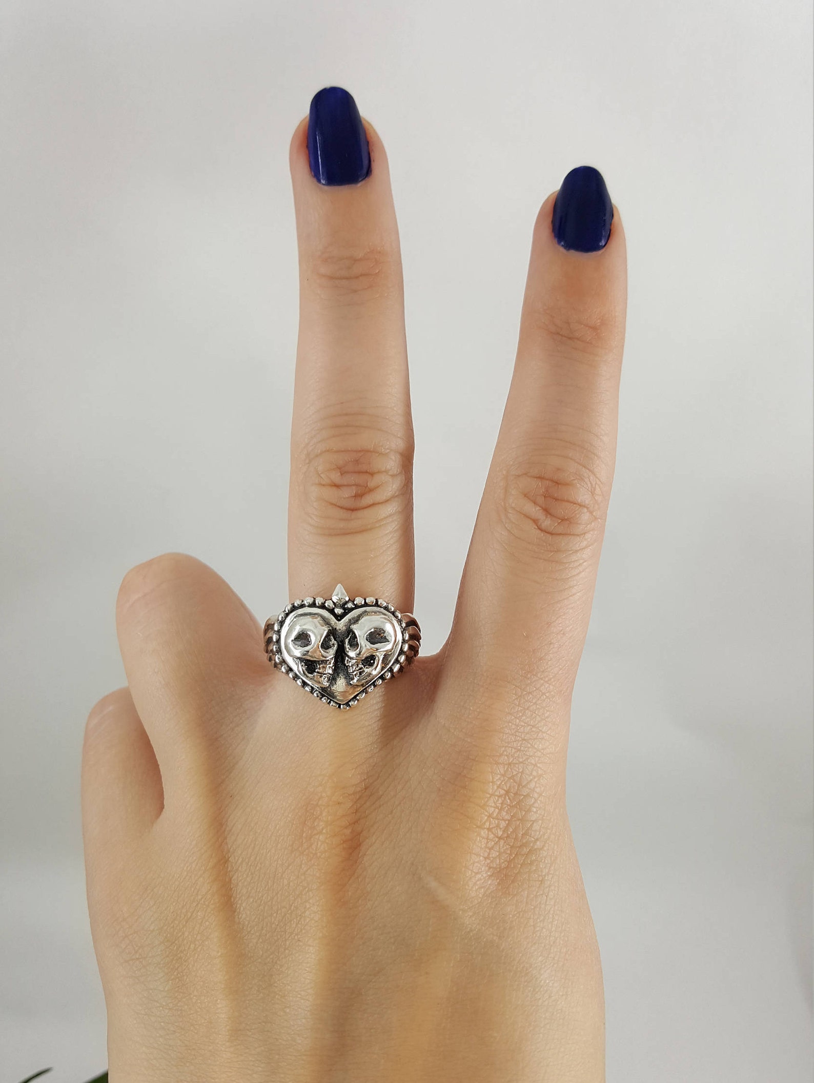 Eternal Love Skull Ring in Sterling Silver Silver Skull Heart | Etsy
