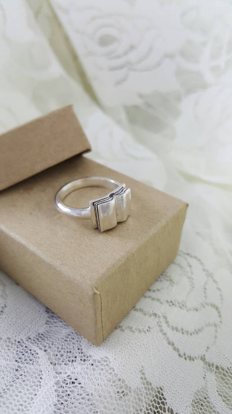 Open Book Ring in Sterling Silver Handmade Silver Book Ring - Etsy