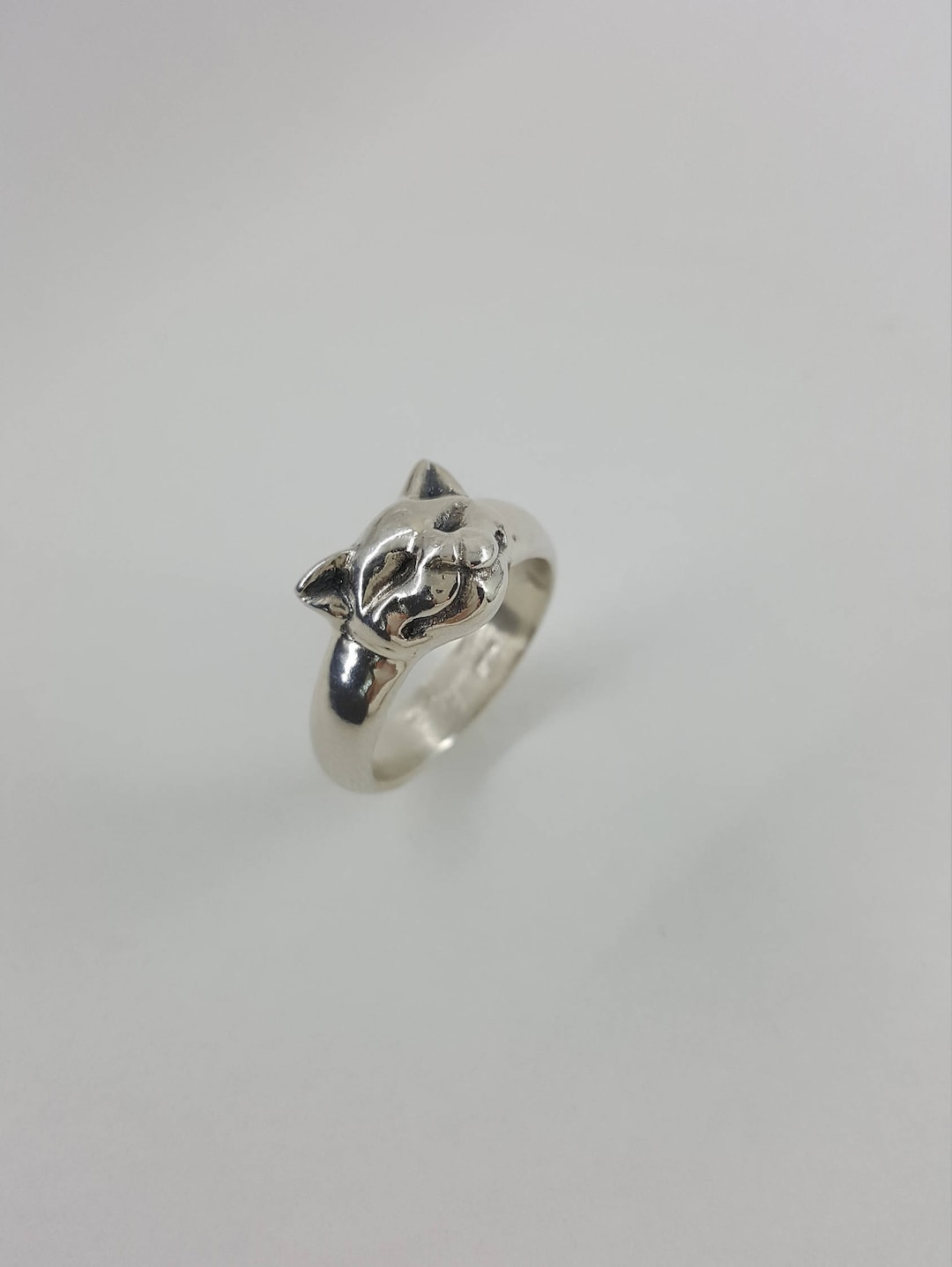 Happy Cat Ring in Sterling Silver, Silver Cat Ring, Cat Jewelry, Silver ...