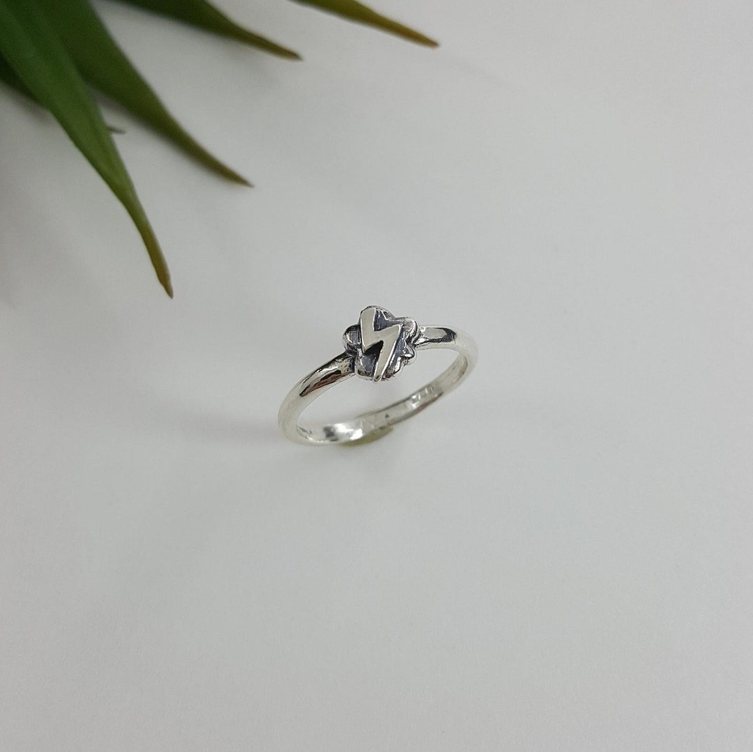 Storm Cloud Ring in Sterling Silver, Silver Lightning Bolt Ring, Rain ...