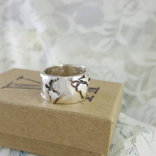 World Map Ring in Sterling Silver Wide Band Ring World - Etsy