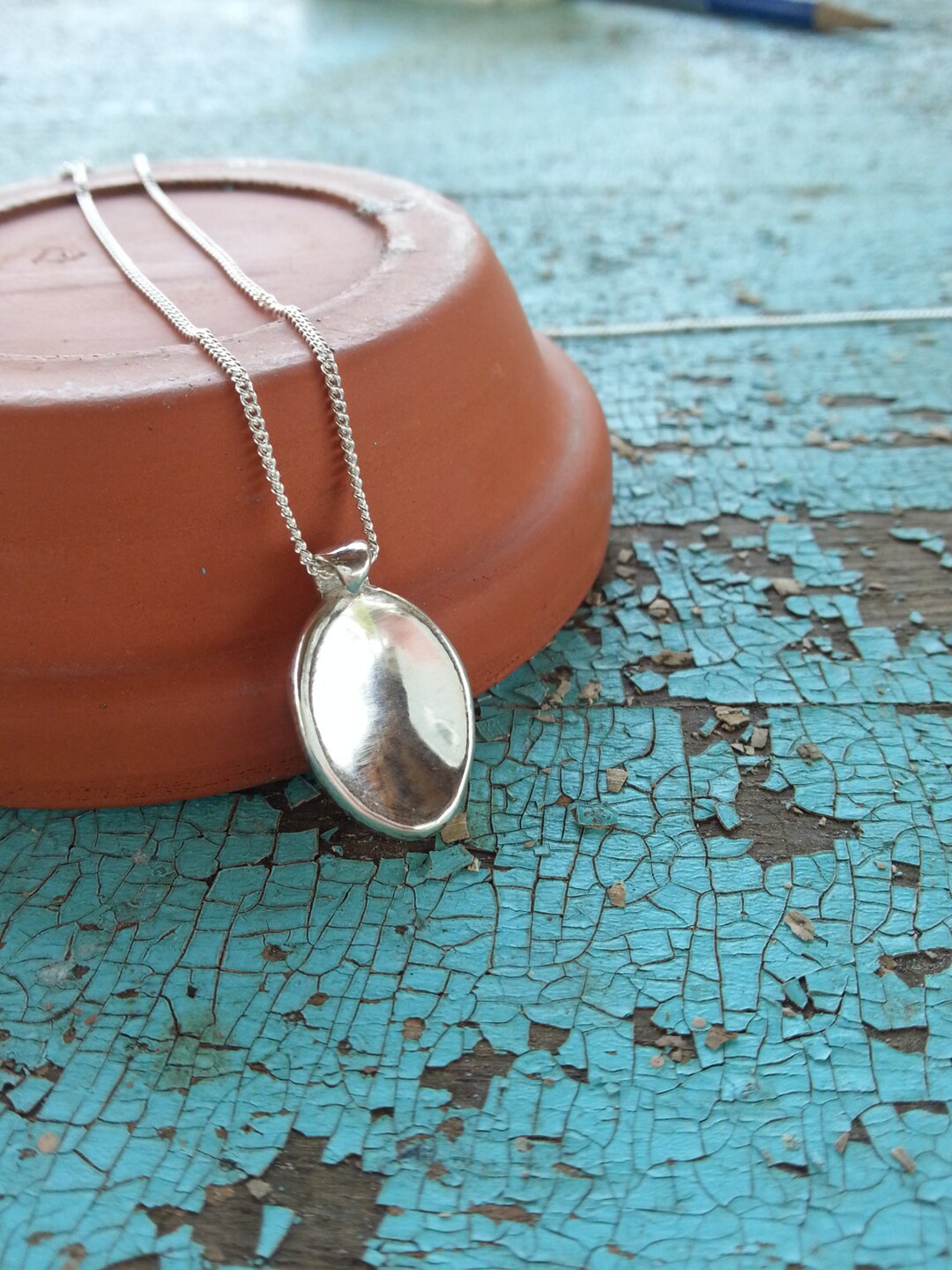 Worry Stone Pendant in Sterling Silver, Silver Worry Stone Necklace ...