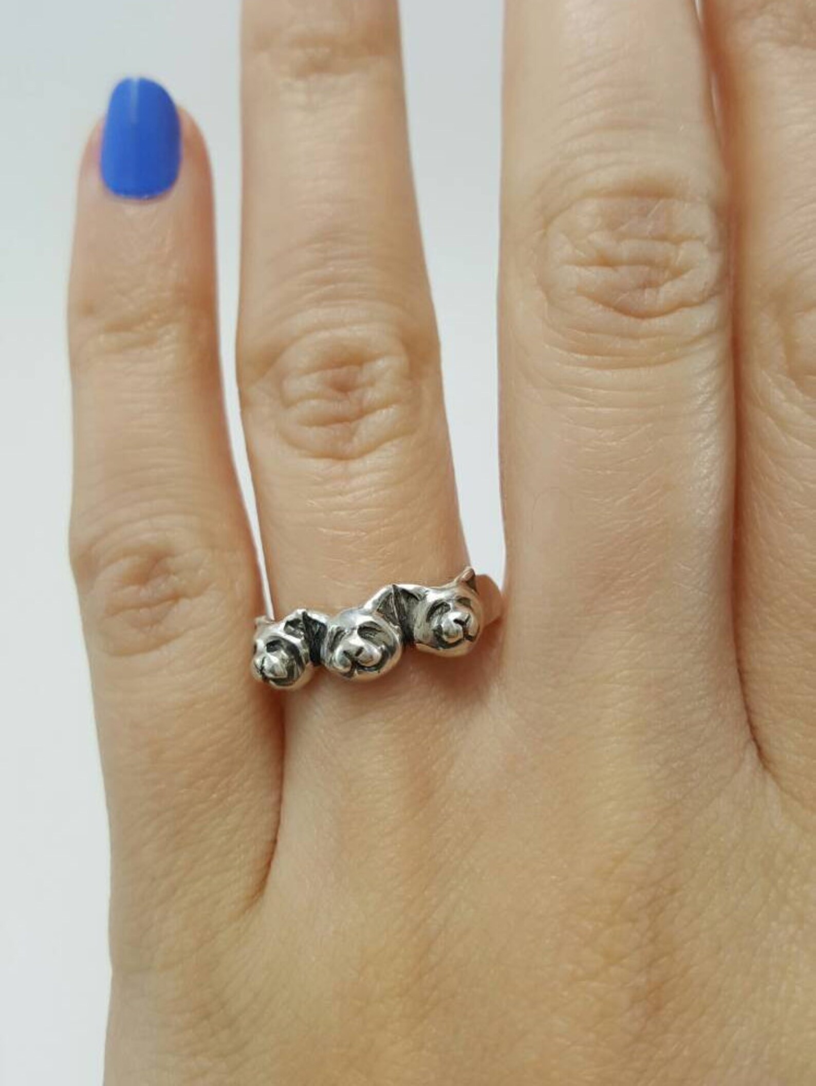 Cat Ring in Sterling Silver, Silver Cat Ring, Stacking Cat Ring, Happy ...