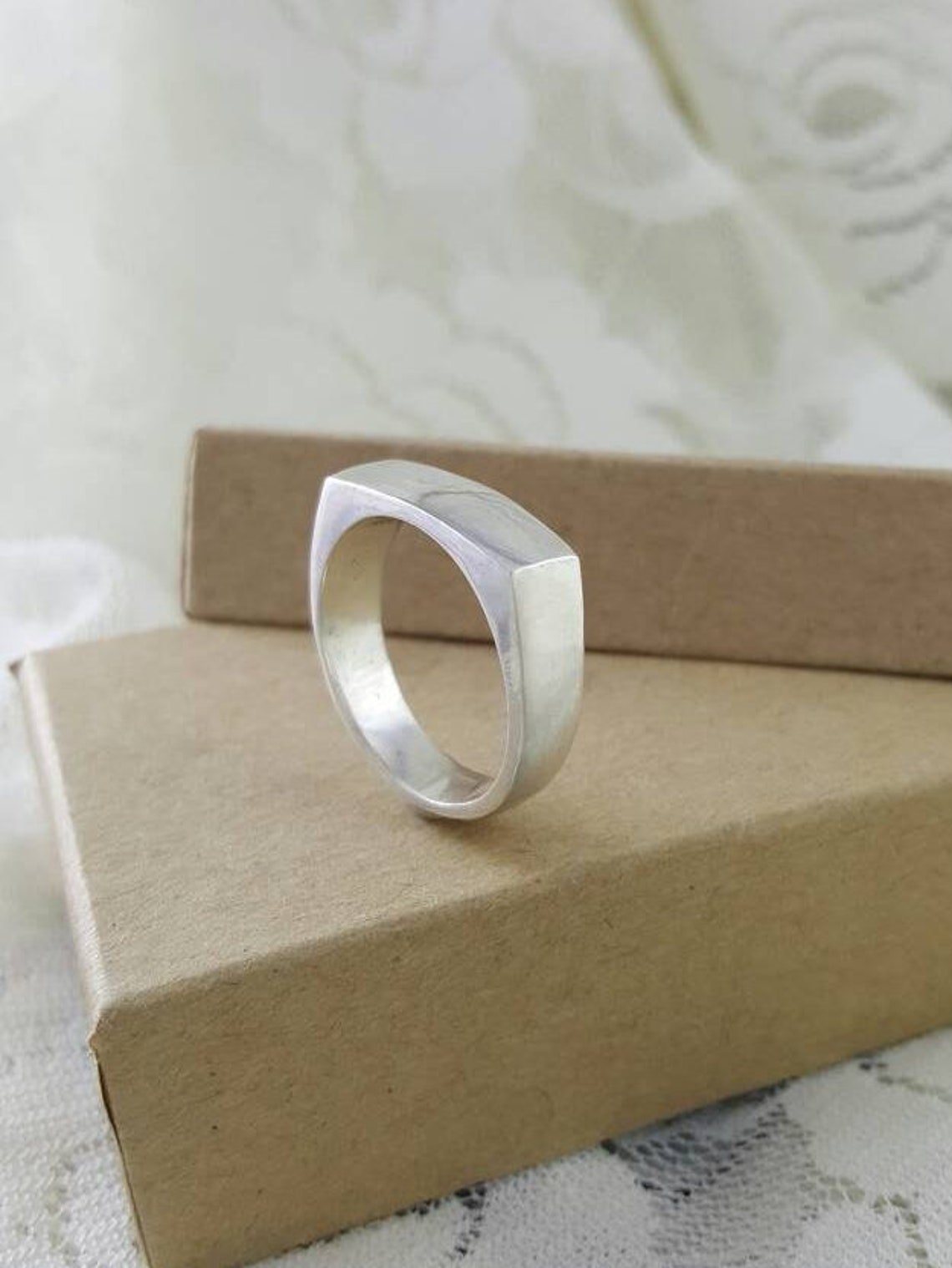 Flat Bar Ring in Sterling Silver Silver Wide Bar Ring | Etsy