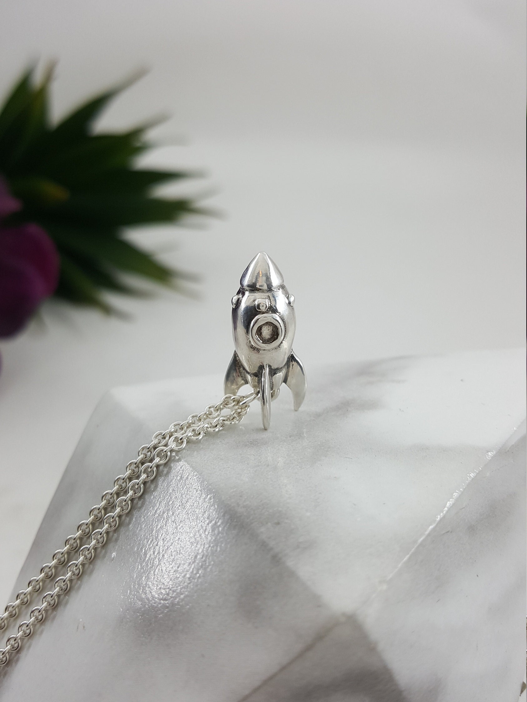 Rocket Ship Necklace in Sterling Silver, Silver Spaceship Necklace ...