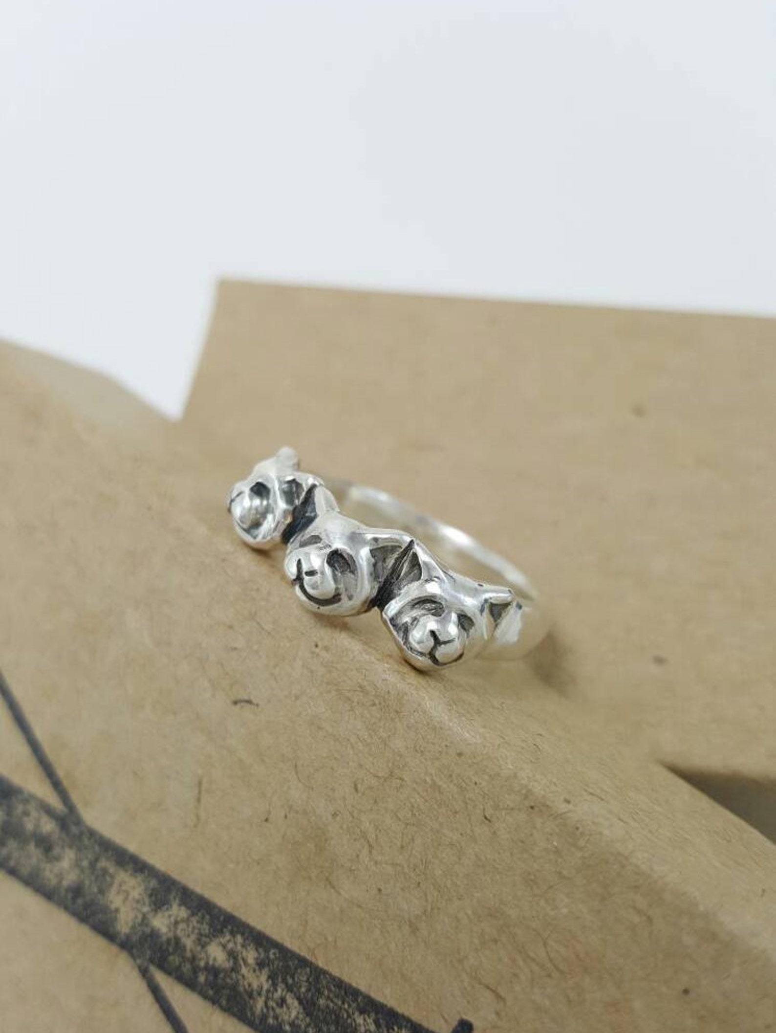 Cat Ring in Sterling Silver, Silver Cat Ring, Stacking Cat Ring, Happy ...