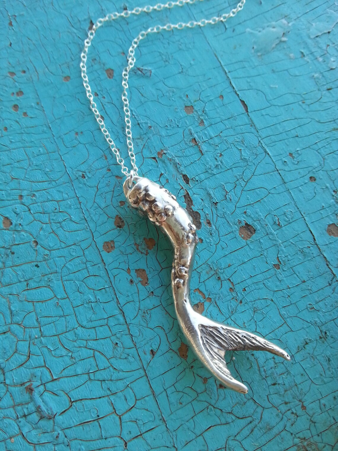 Large Sterling Silver Mermaid Tail Pendant Necklace Handmade - Etsy