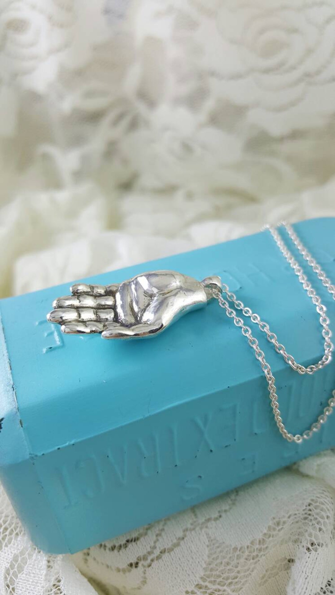 Open Hand Pendant in Sterling Silver, Handcrafted Hand Necklace, Silver ...