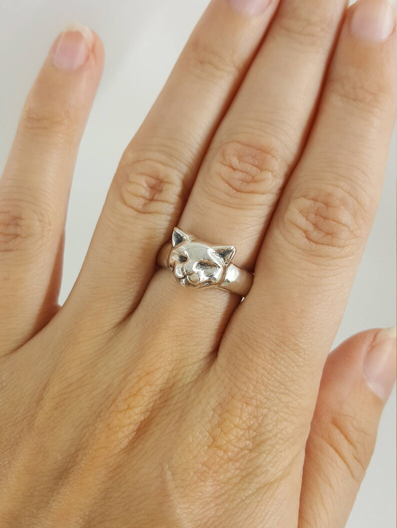 Happy Cat Ring in Sterling Silver Silver Cat Ring Cat - Etsy